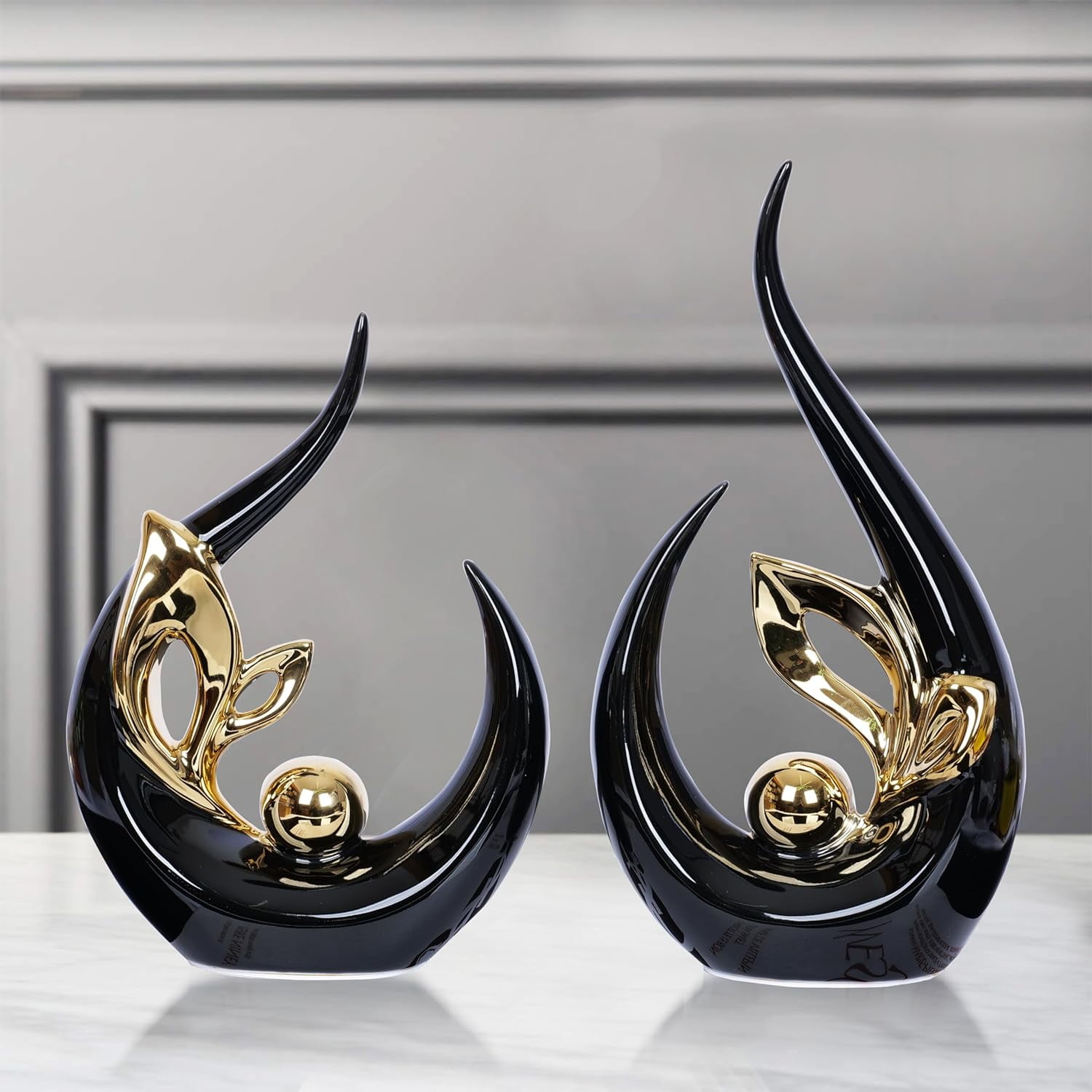 2 PCS Black Gold Home Decor Accent Ceramic Statue Abstract Sculptures ...