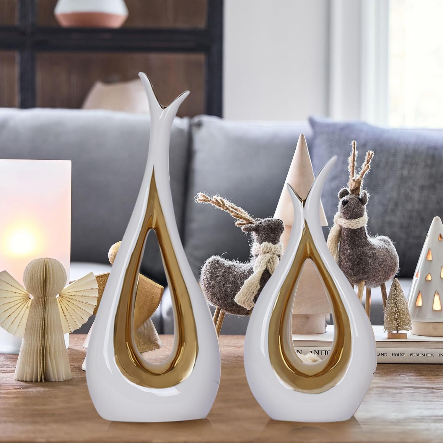 2 PCS Black Gold Vase Home Decor Accent Ceramic Vase set of 2 Vases for Centerpieces Pampas ...