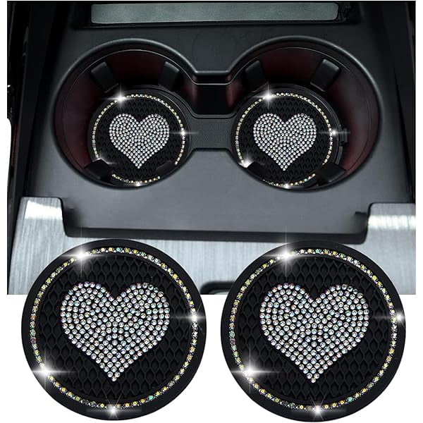 2 PCS Bling Car Cup Coaster, 2.75 Inch Heart Rhinestone Holder Insert ...