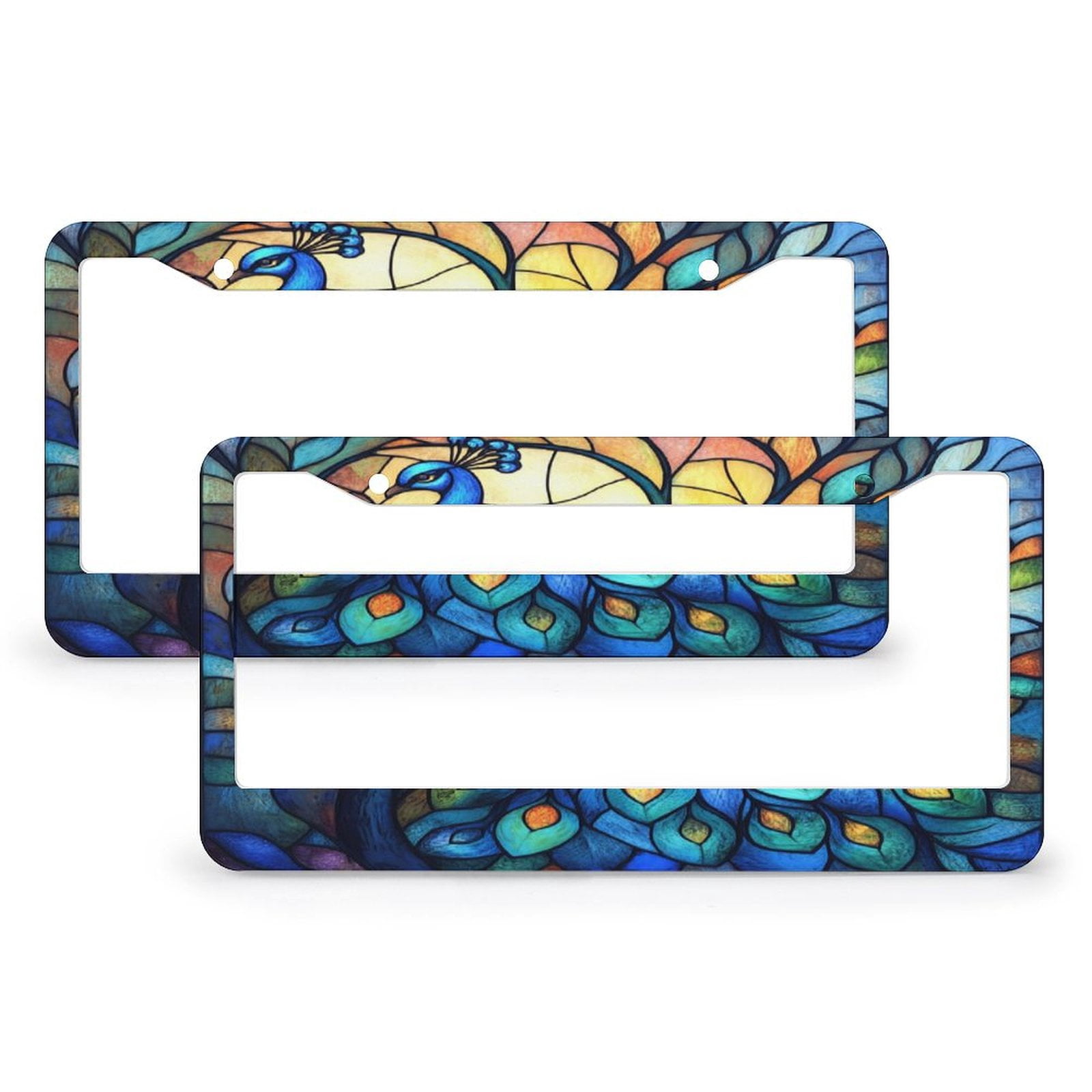 2 PCS Blue Peacock License Plate Cover Elegant Peacock Decorative ...