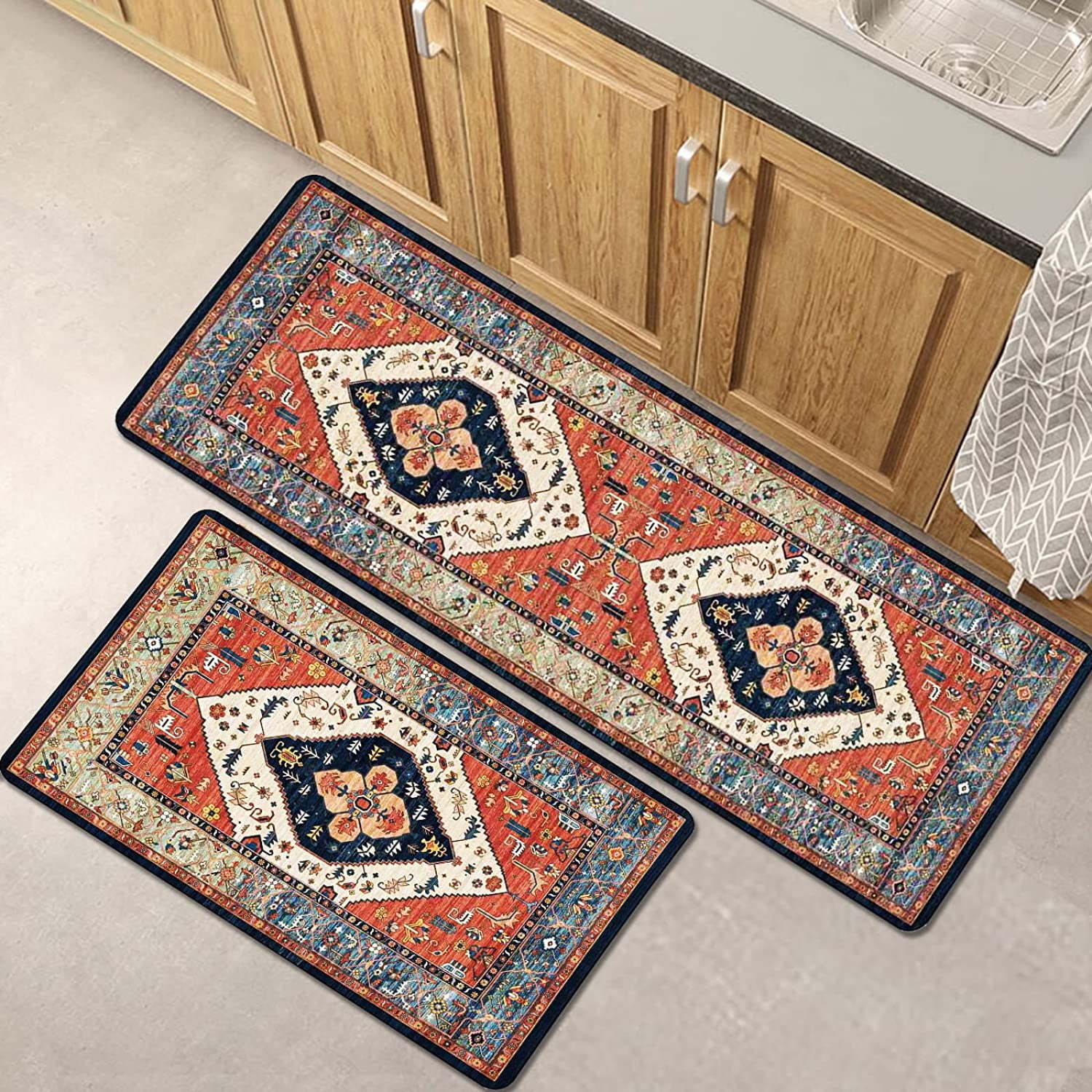 2 PCS Boho Kitchen Rug and Mat, Super Non-Slip Kichen Mats, Kitchen ...
