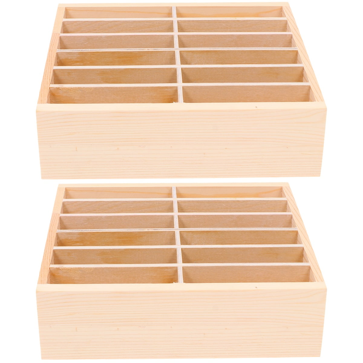 SEWACC 2 Pcs Wooden Sticker Organizer Storage Box with 12 Grids, Cell ...