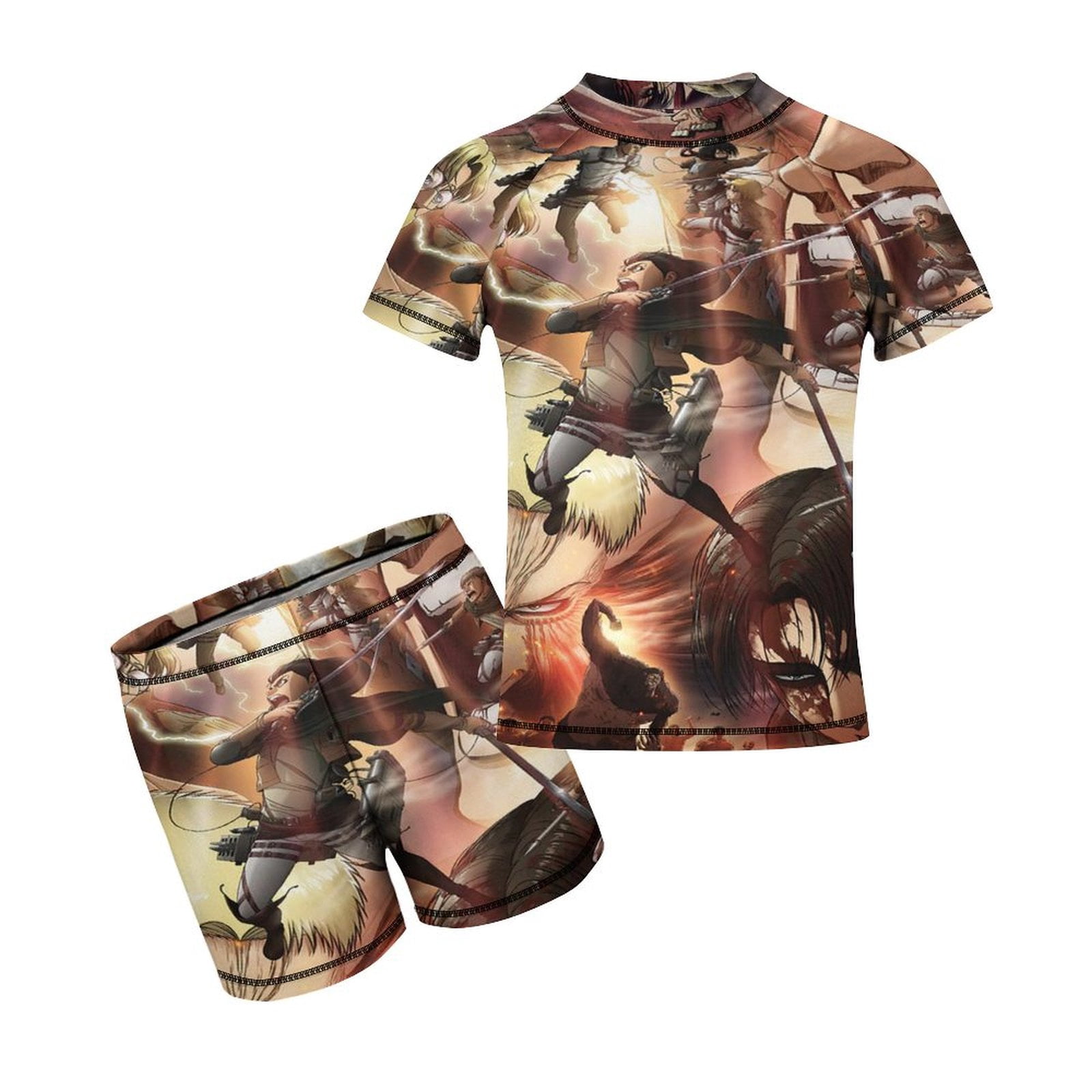2 PCS Boys Attack On Titan Rash Guard Swimsuit Short Sleeve Swimwear ...