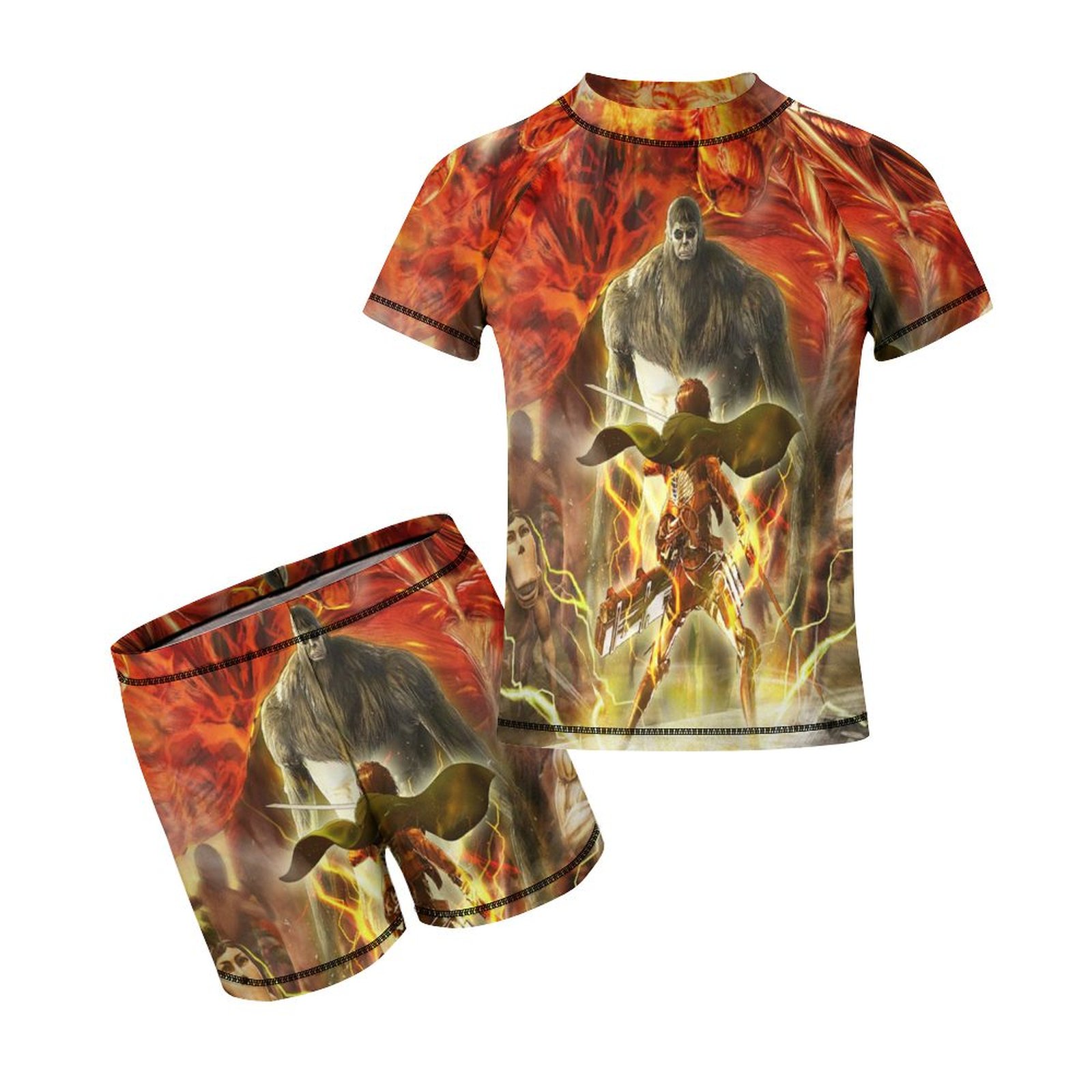 2 PCS Boys Attack On Titan Rash Guard Swimsuit Short Sleeve Swimwear ...