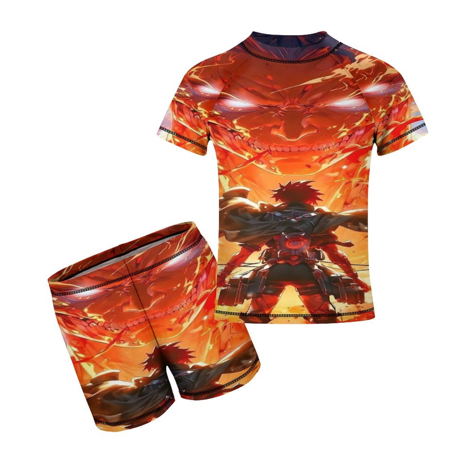 2 PCS Boys Attack On Titan Rash Guard Swimsuit Short Sleeve Swimwear ...
