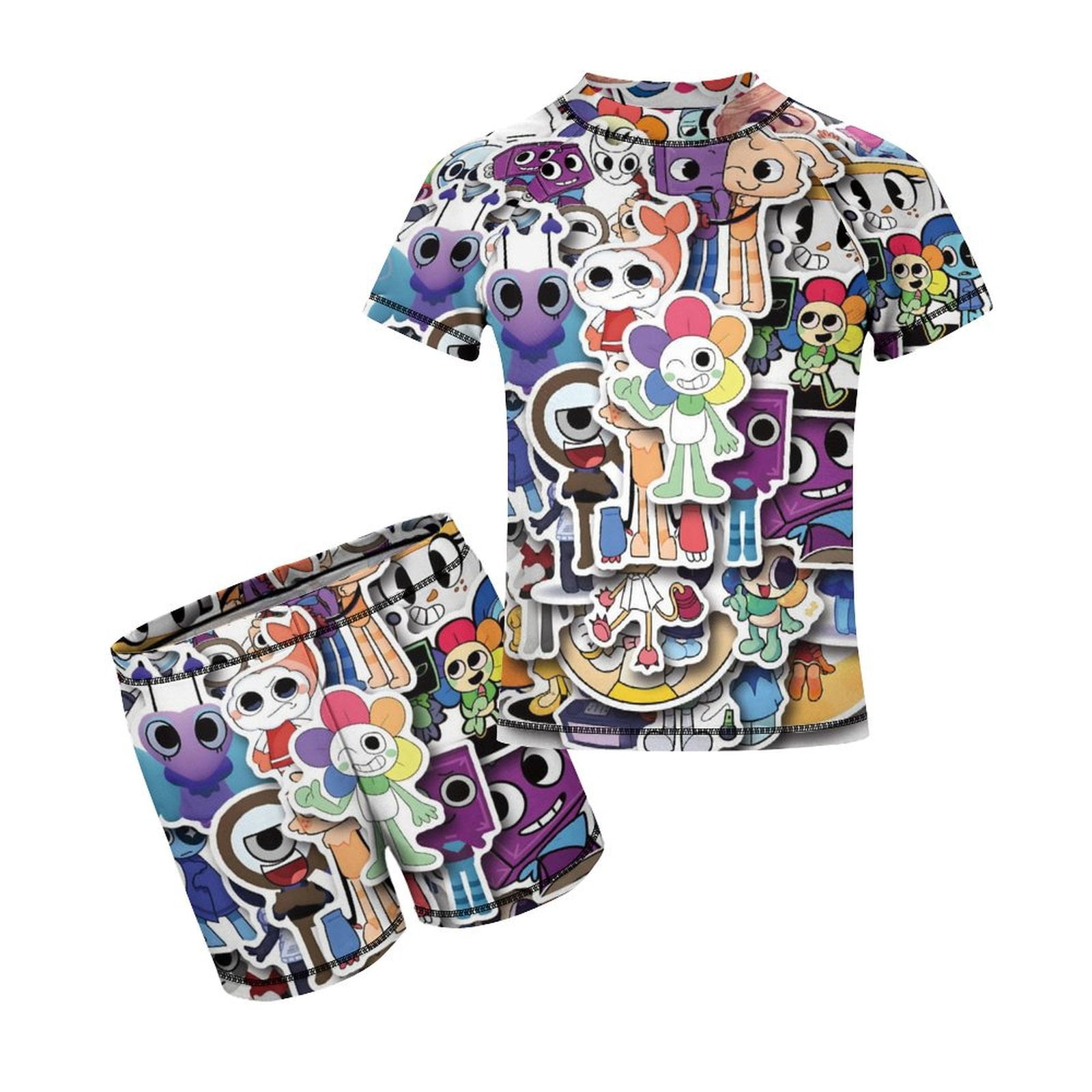 2 PCS Boys Dandy-s World Rash Guard Swimsuit Short Sleeve Swimwear Sets ...