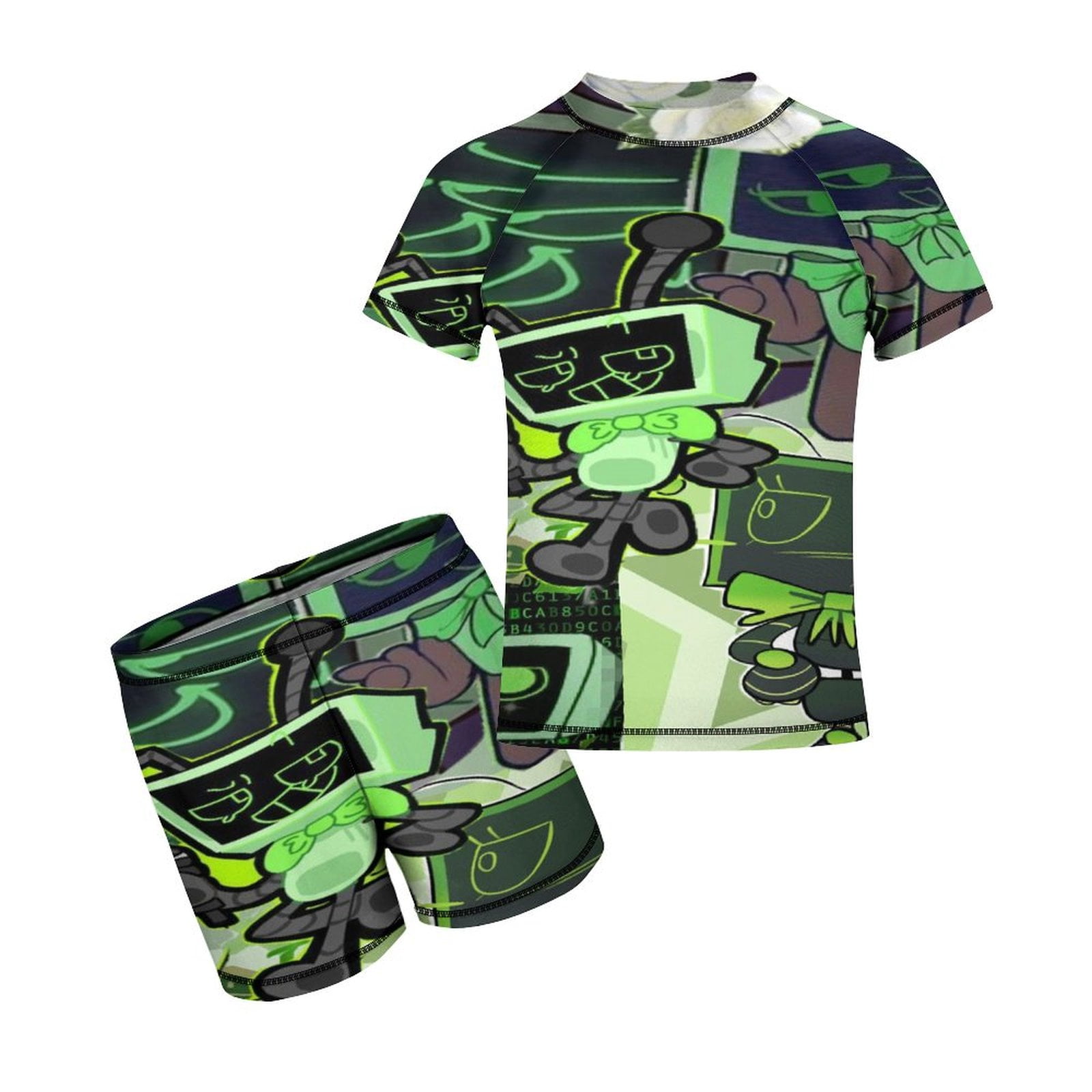 2 PCS Boys Dandy-s World Rash Guard Swimsuit Short Sleeve Swimwear Sets ...