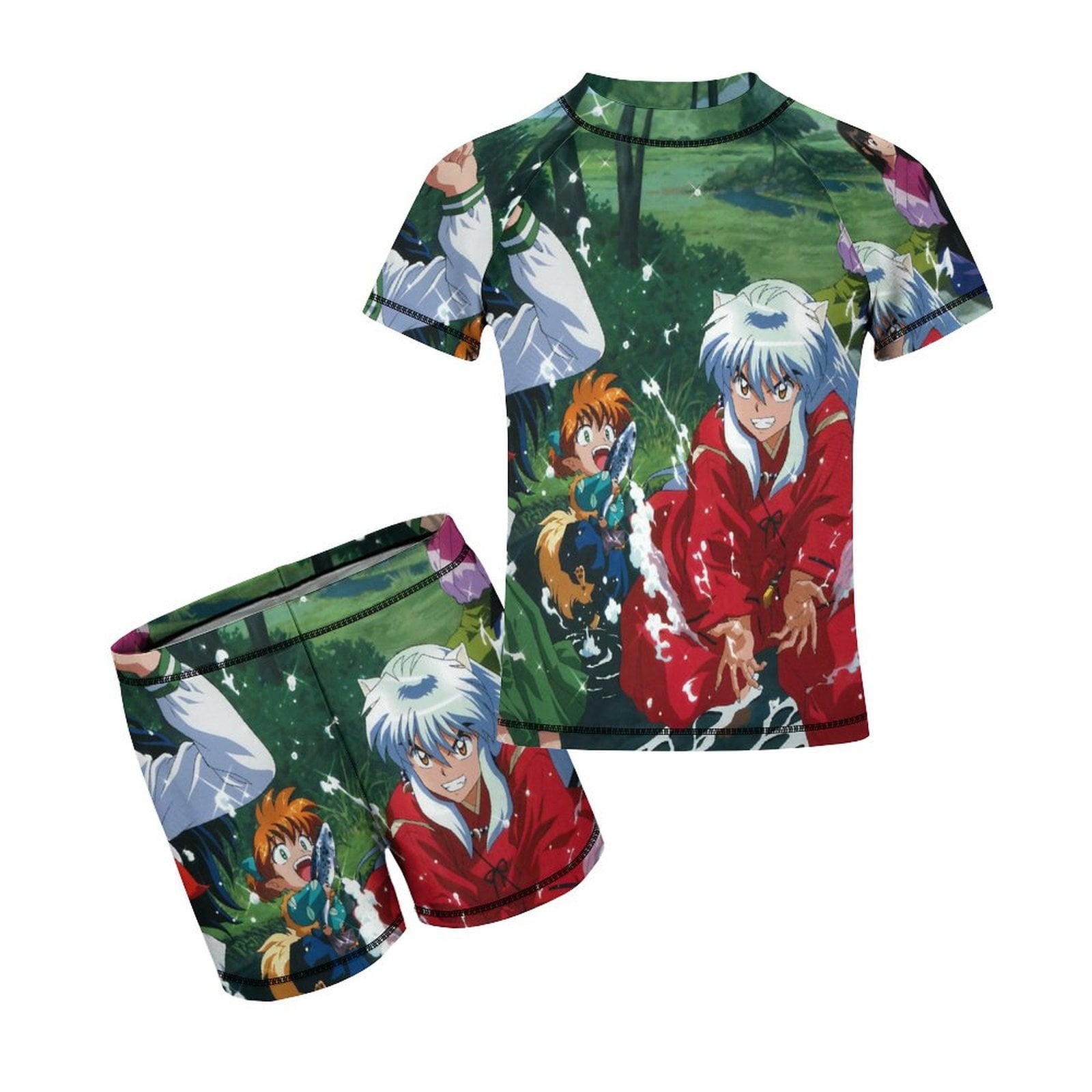 2 PCS Boys Inuyasha The Final Act Rash Guard Swimsuit Short Sleeve ...