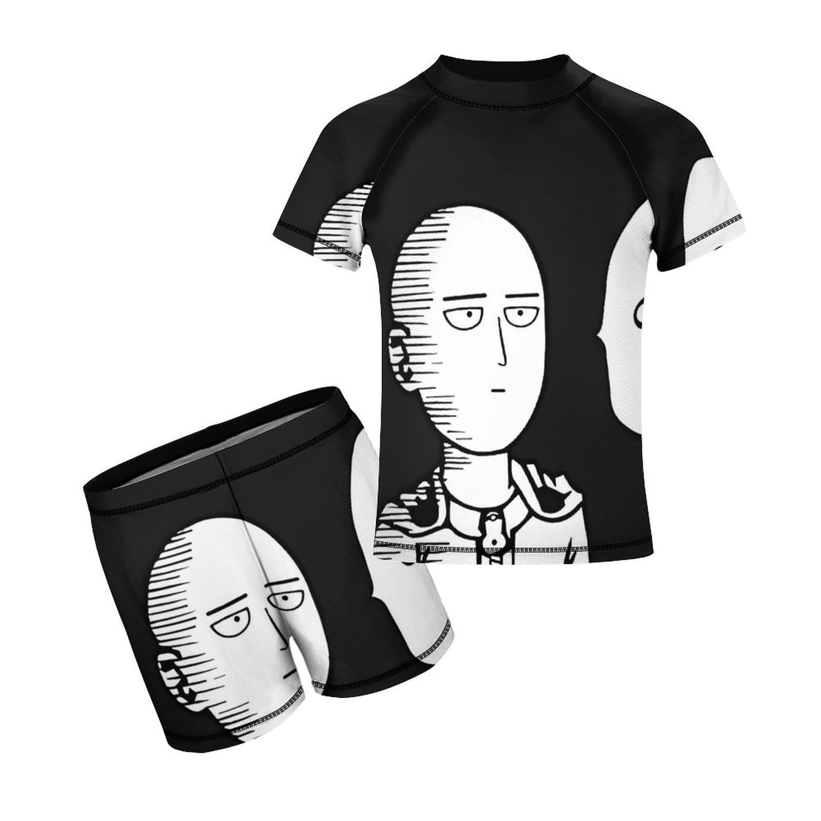 2 PCS Boys One Punch Man Rash Guard Swimsuit Short Sleeve Swimwear Sets Beach Bathing Suit for ...