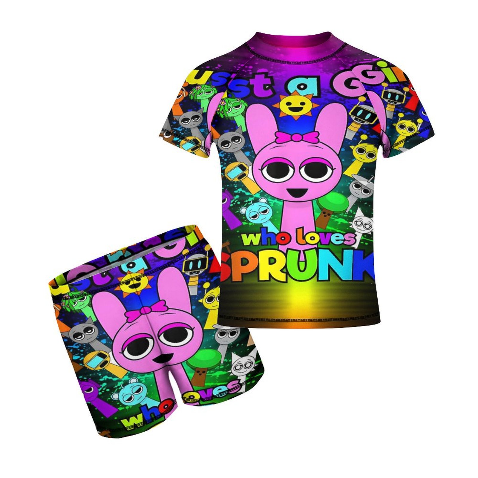 2 PCS Boys Sprun-ki Rash Guard Swimsuit Short Sleeve Swimwear Sets ...