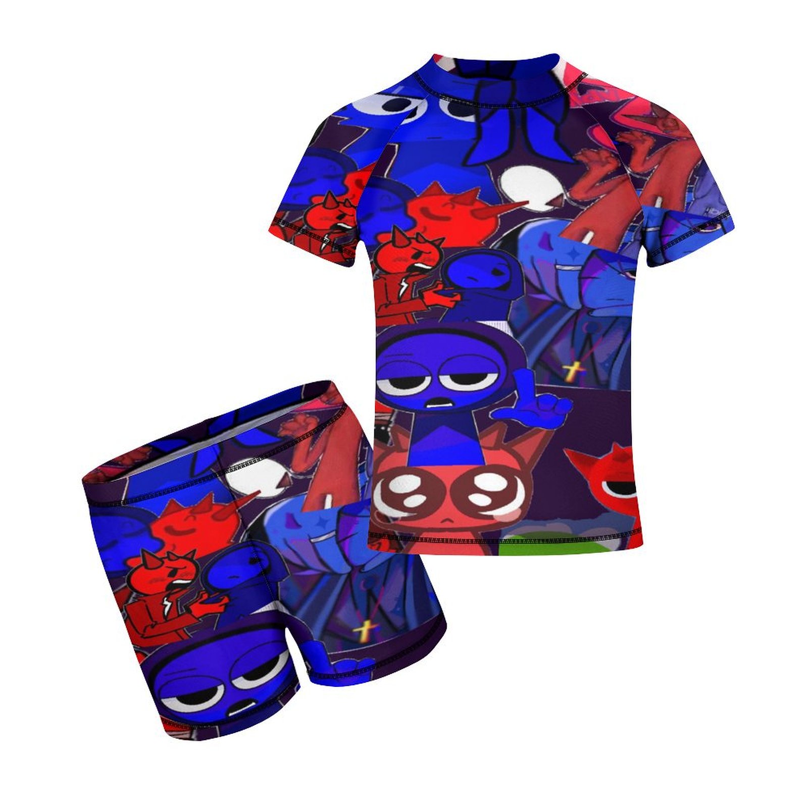 2 PCS Boys Sprun-ki Rash Guard Swimsuit Short Sleeve Swimwear Sets ...