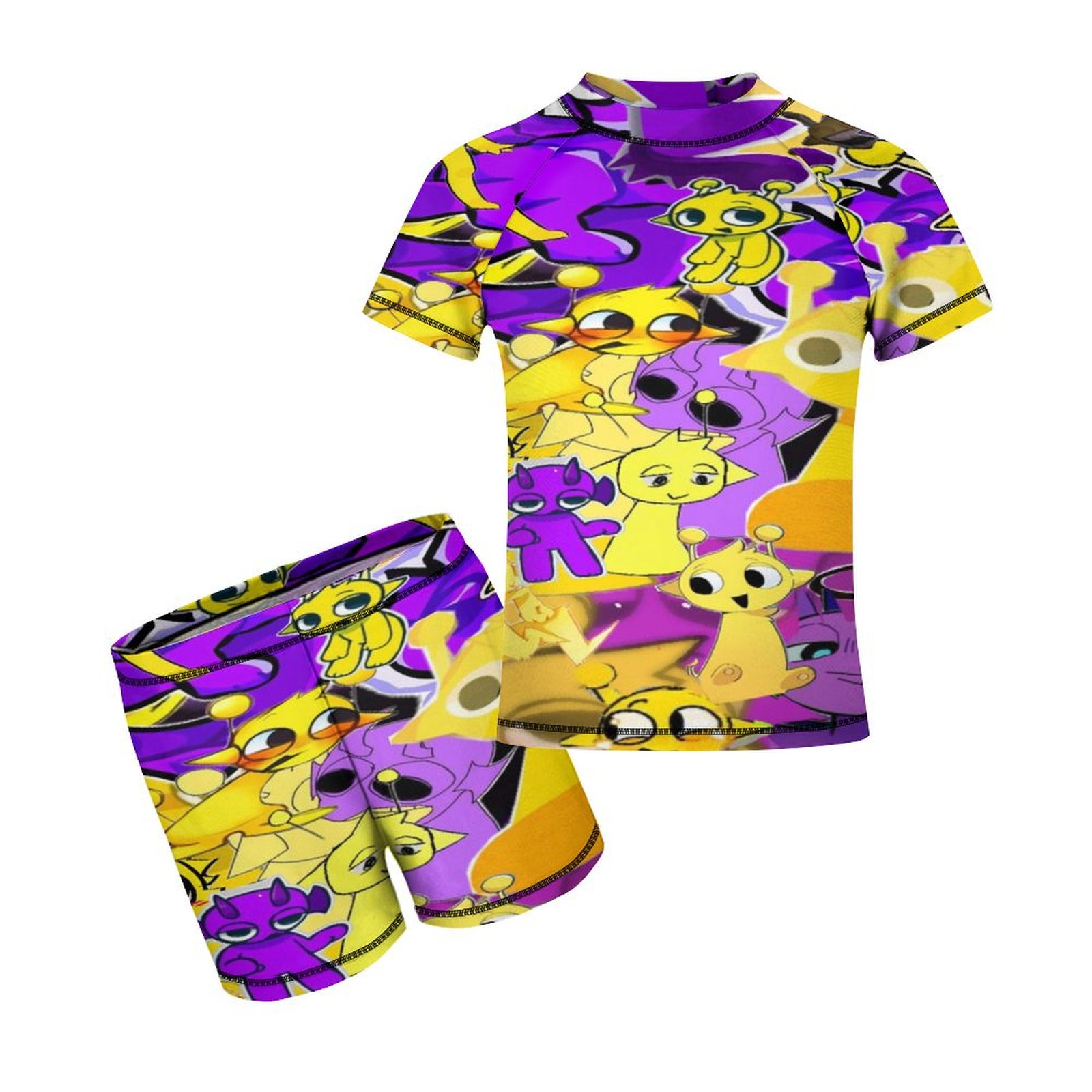 2 PCS Boys Sprun-ki Rash Guard Swimsuit Short Sleeve Swimwear Sets ...