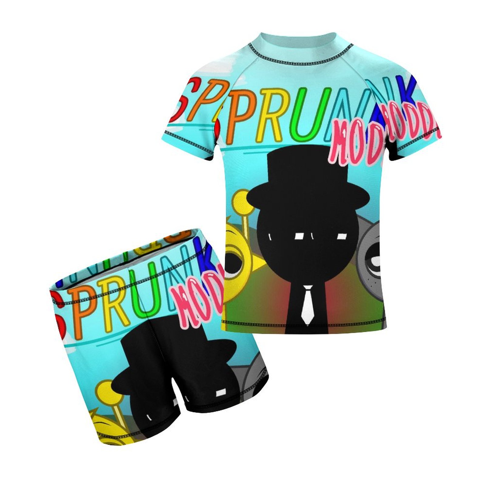 2 PCS Boys Sprun-ki Rash Guard Swimsuit Short Sleeve Swimwear Sets ...