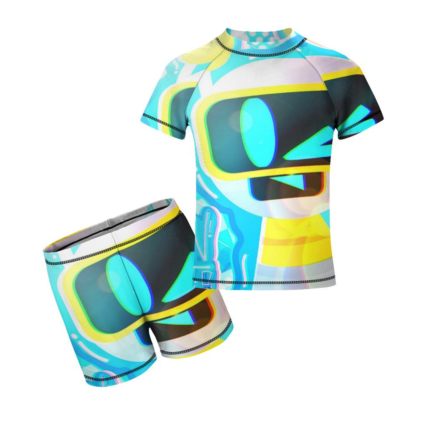 2 PCS Boys Sprun-ki Rash Guard Swimsuit Short Sleeve Swimwear Sets ...