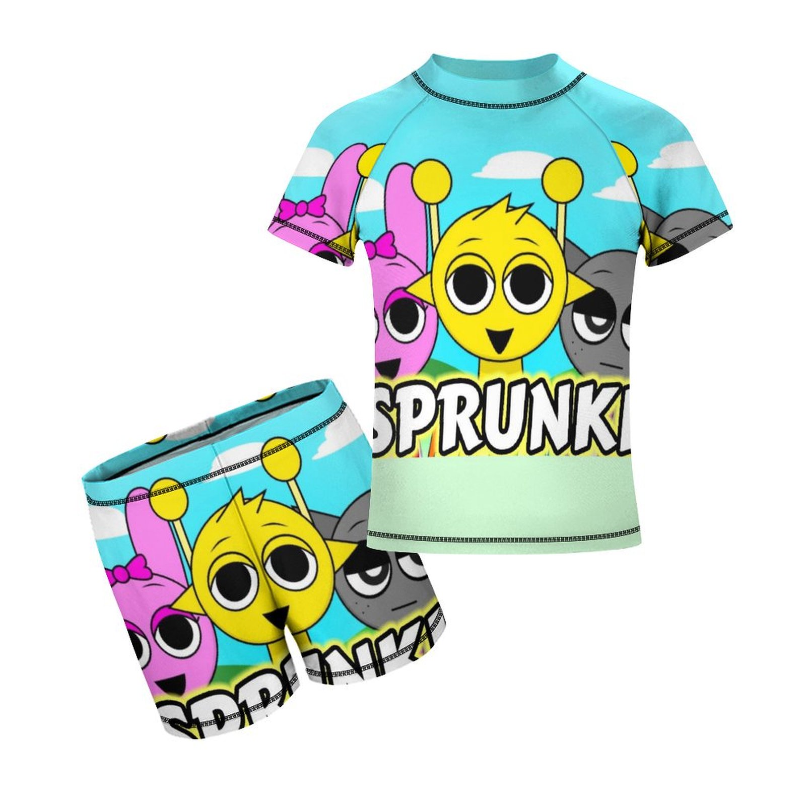 2 PCS Boys Sprun-ki Rash Guard Swimsuit Short Sleeve Swimwear Sets ...