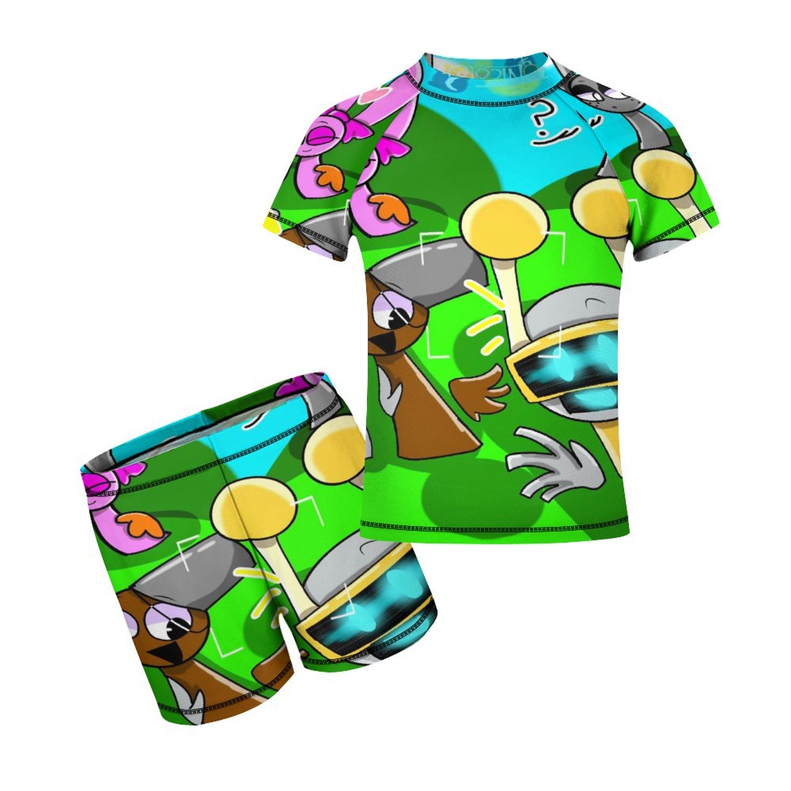 2 PCS Boys Sprun-ki Rash Guard Swimsuit Short Sleeve Swimwear Sets ...