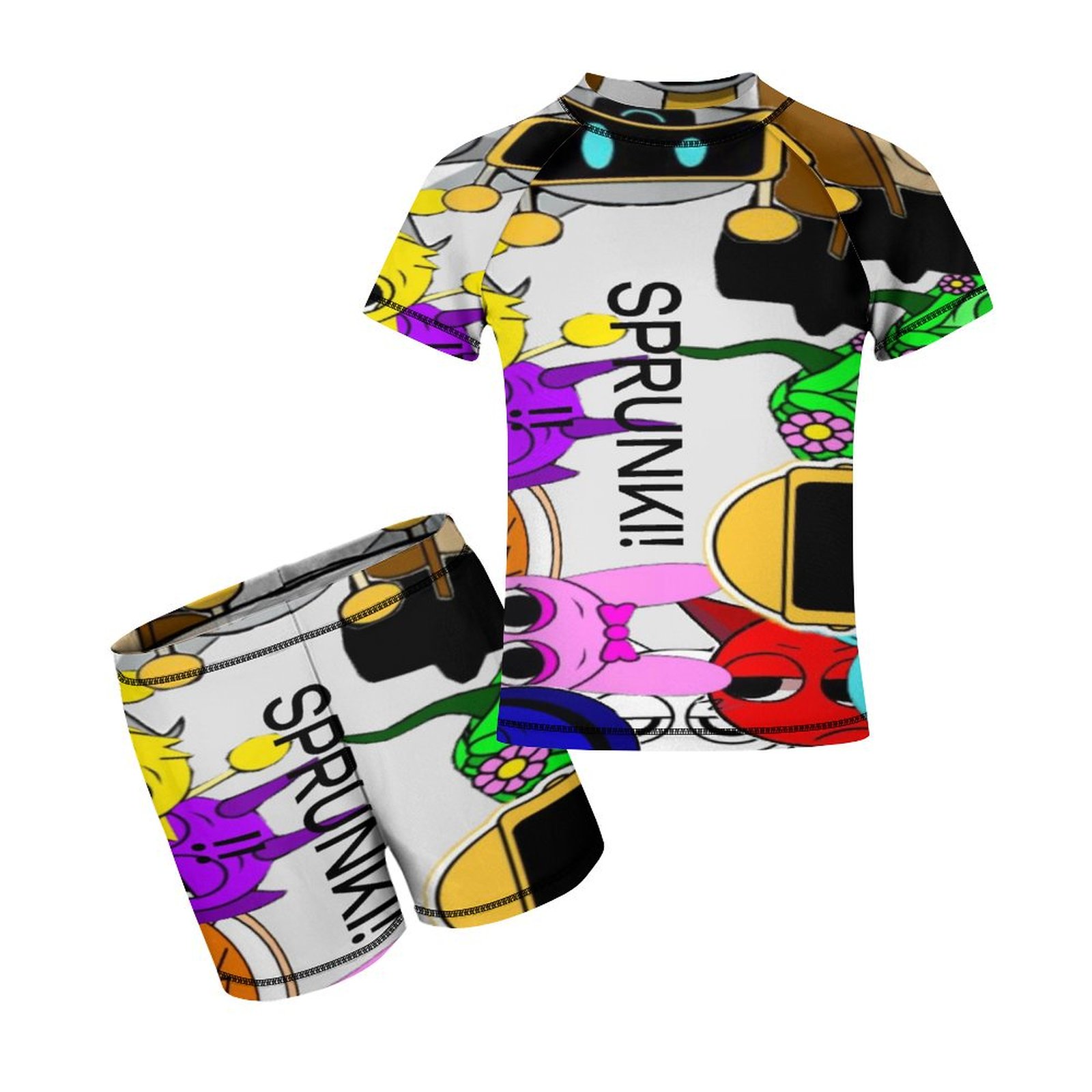 2 PCS Boys Sprun-ki Rash Guard Swimsuit Short Sleeve Swimwear Sets ...