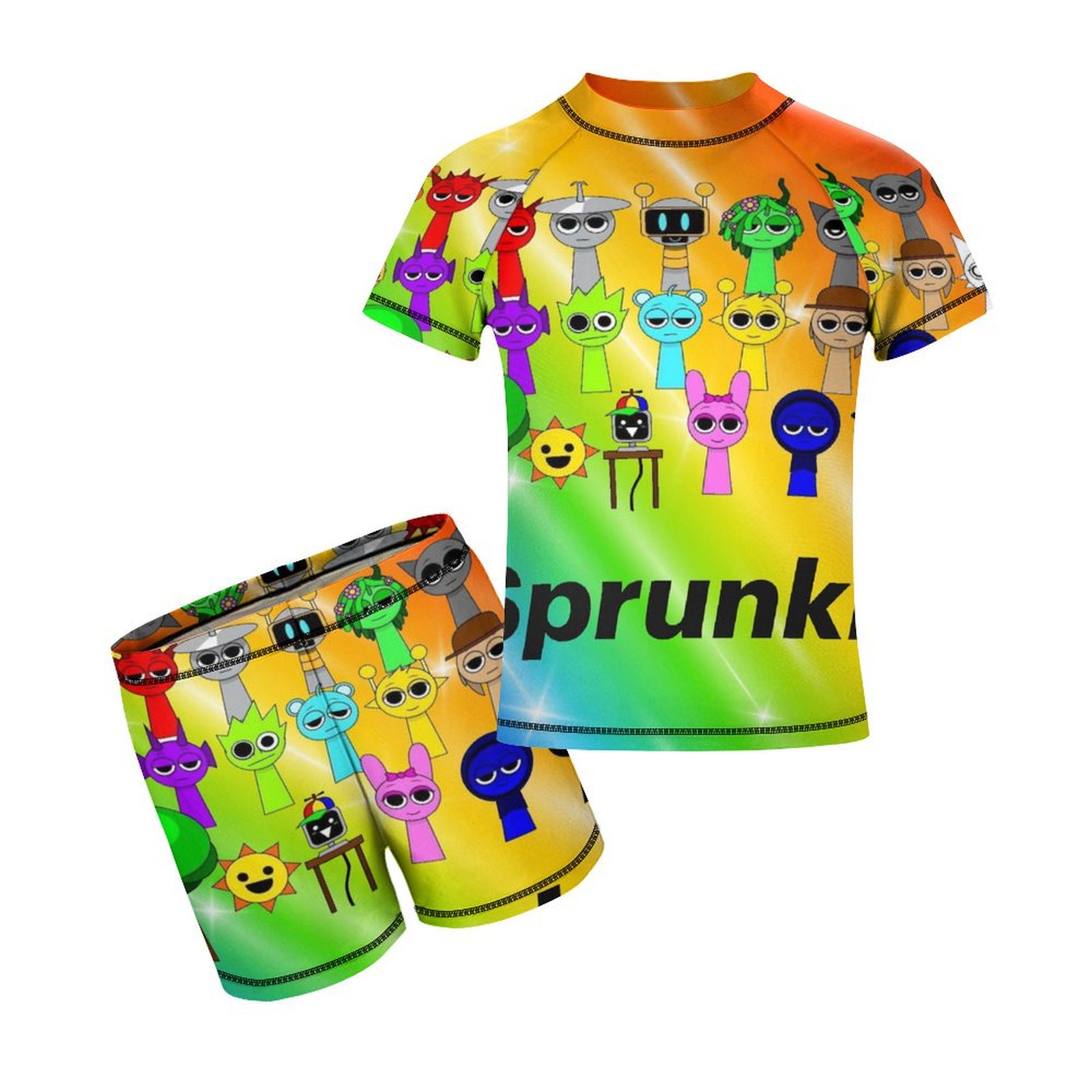 2 PCS Boys Sprun-ki Rash Guard Swimsuit Short Sleeve Swimwear Sets ...