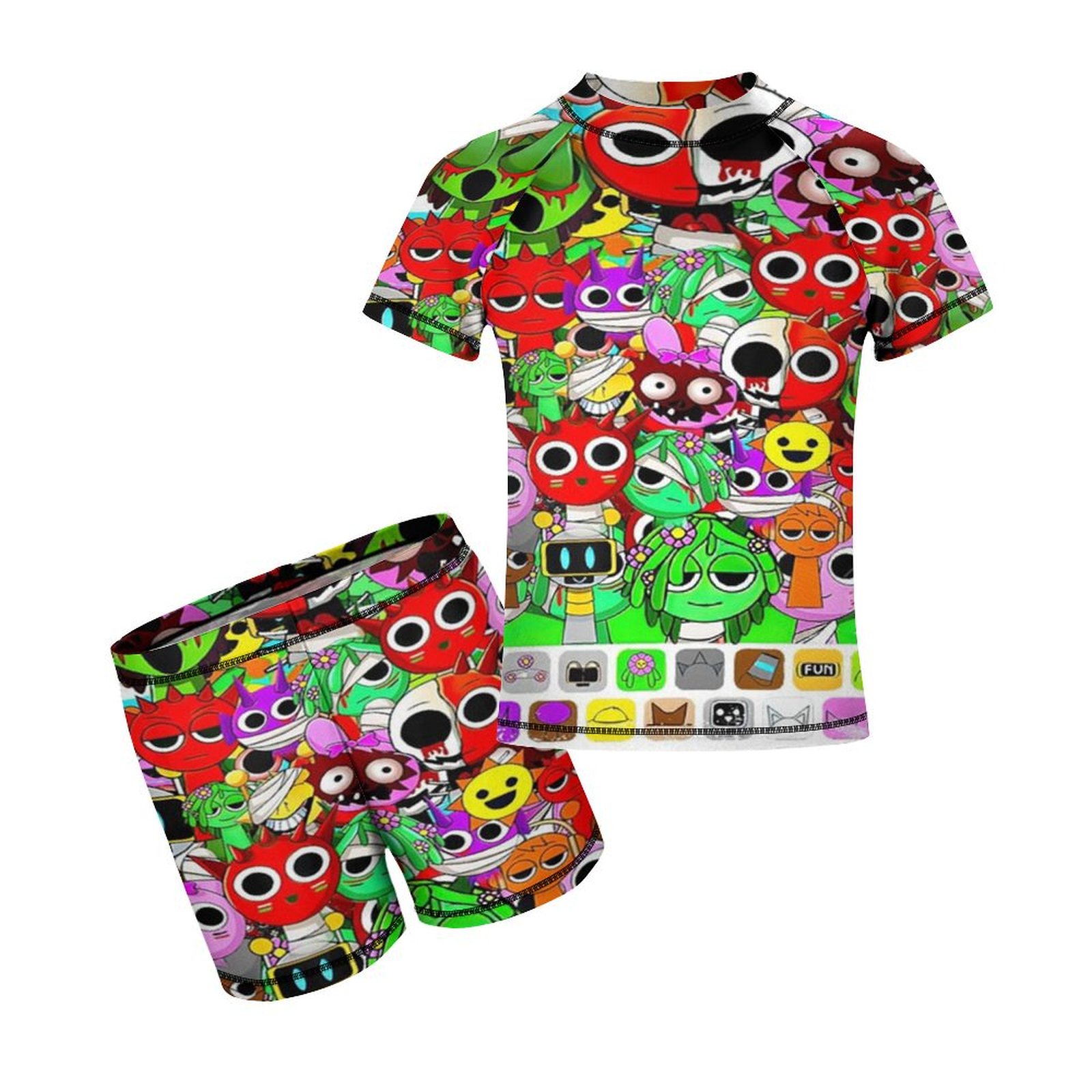 2 PCS Boys Sprun-ki Rash Guard Swimsuit Short Sleeve Swimwear Sets ...