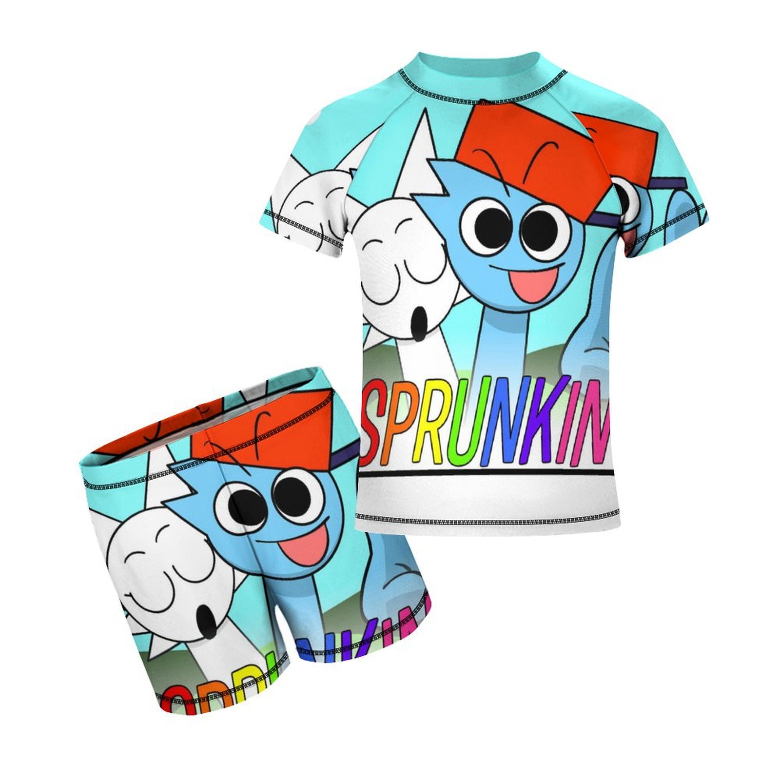 2 PCS Boys Sprun-ki Rash Guard Swimsuit Short Sleeve Swimwear Sets ...