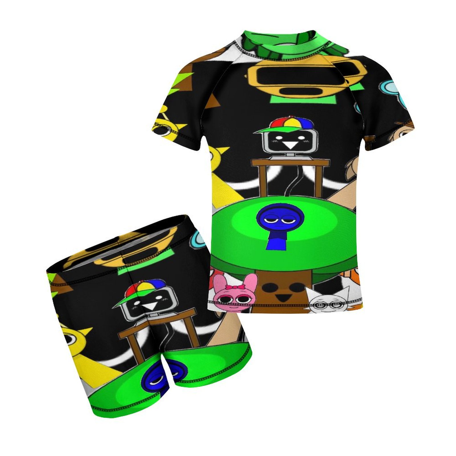 2 PCS Boys Sprun-ki Rash Guard Swimsuit Short Sleeve Swimwear Sets ...