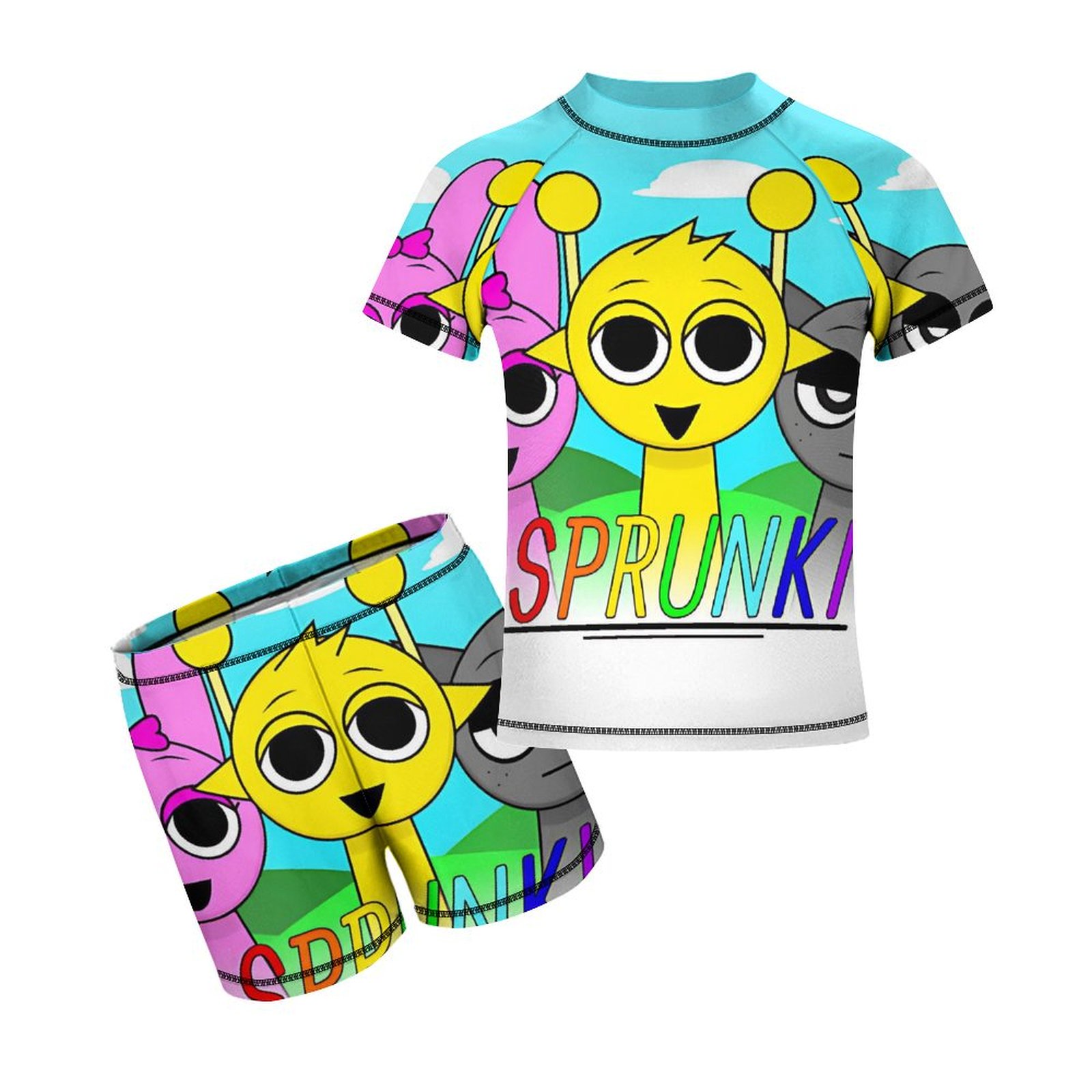 2 PCS Boys Sprun-ki Rash Guard Swimsuit Short Sleeve Swimwear Sets ...