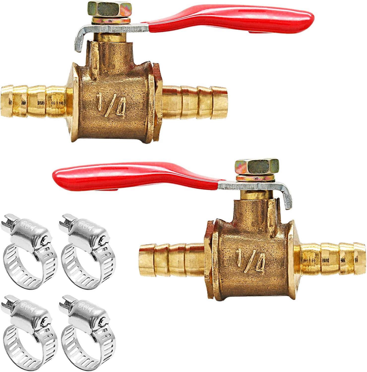 2 PCS Brass Ball Valve Shut Off Switch, 1/4" Hose ID x 1/4 INCH Hose ...