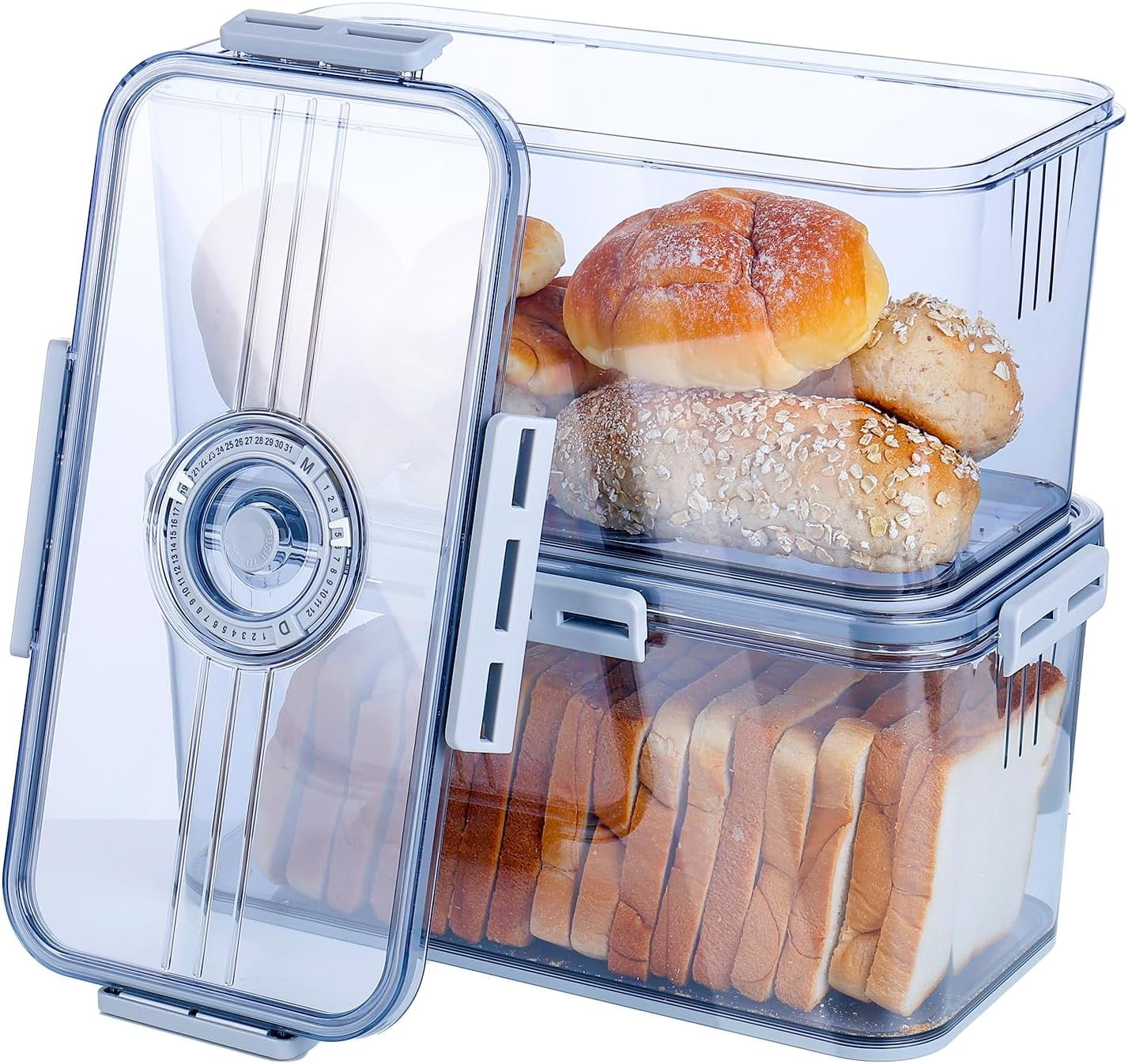 2 PCS Bread Box for Kitchen Countertop, Large Airtight Bread Storage ...