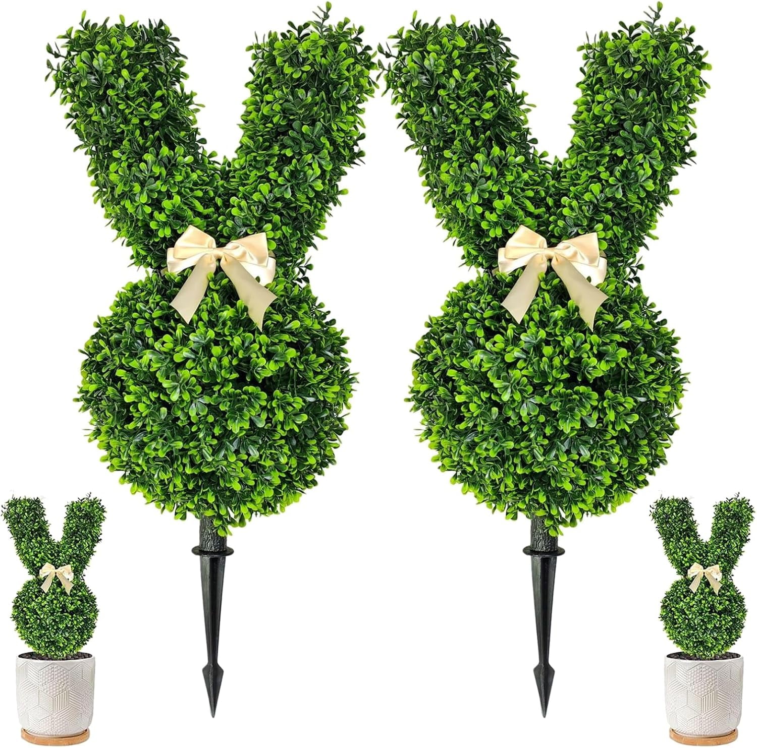 2 PCS Bunny Topiary Green Artificial Bunny Topiary Tree, Rabbit Shaped ...