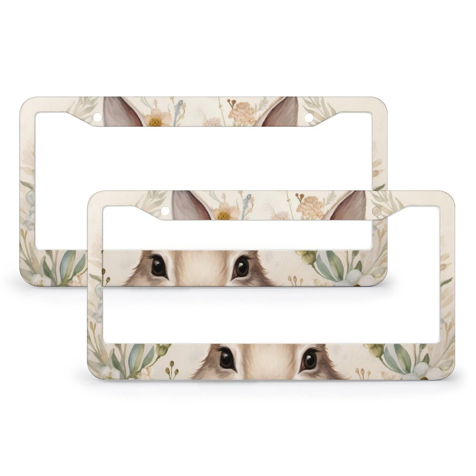 2 PCS Bunny With Flowers In Crown License Plate Frames Rabbit Animal ...