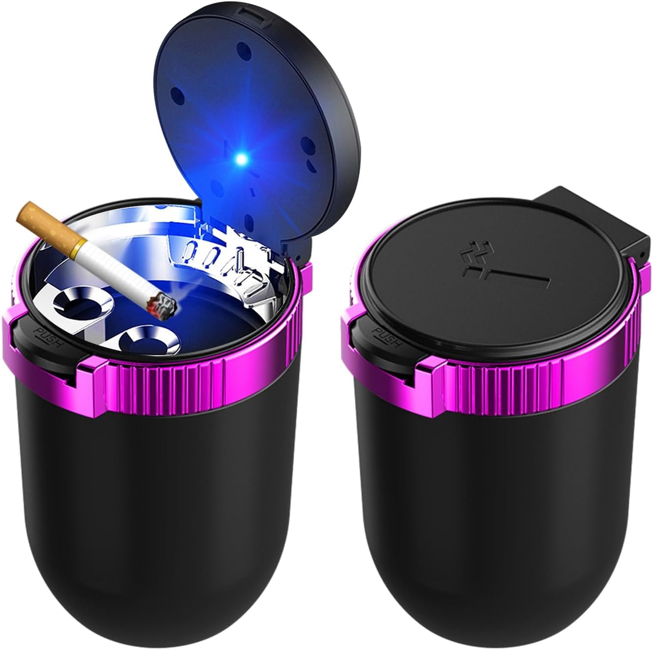 2 PCS Car Ashtray with Lid, Detachable Stainless Smokeless Auto Ashtray ...