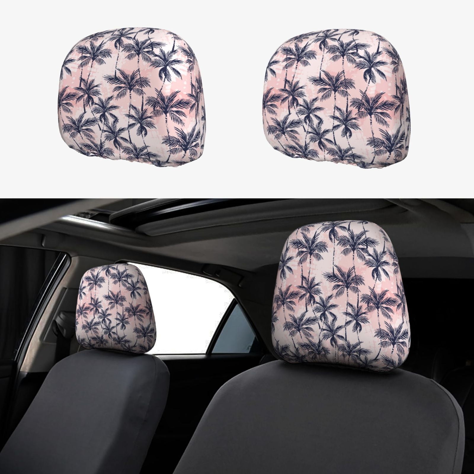 2 PCS Car Headrest Cover, Abstract tropics palm trees Soft Car Seat ...