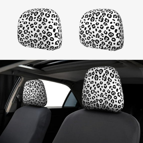 2 PCS Car Headrest Cover, African Leopard black white print Soft Car ...