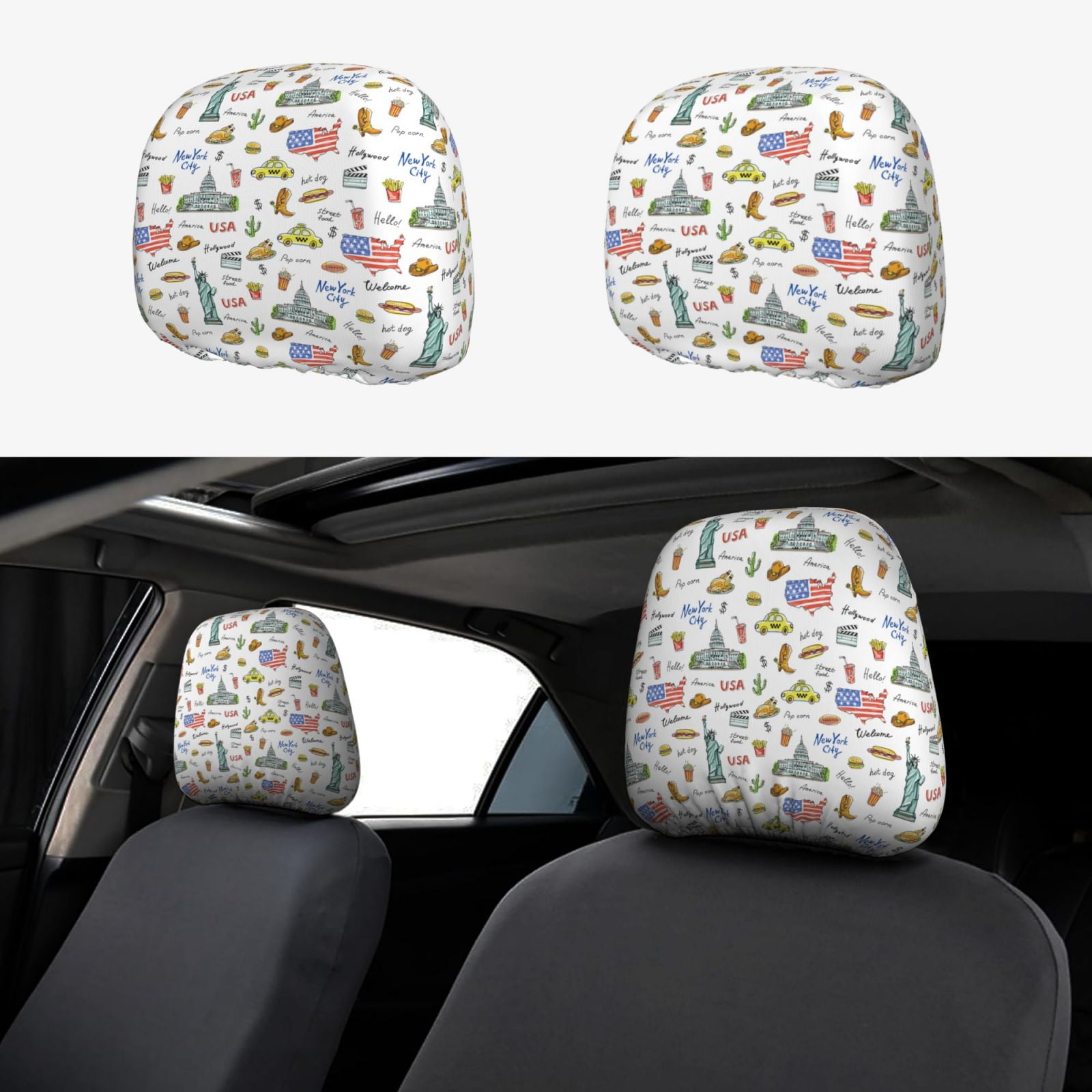 2 PCS Car Headrest Cover, America Landmarks Soft Car Seat Head Rest ...