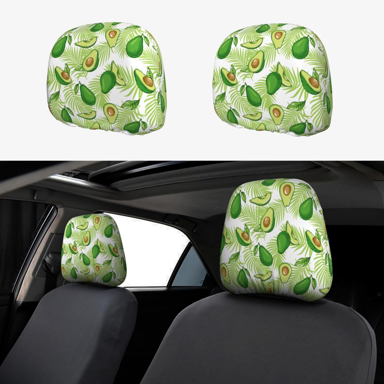 2 PCS Car Headrest Cover, Avocado And Tropical Palm Leaves Soft Car ...