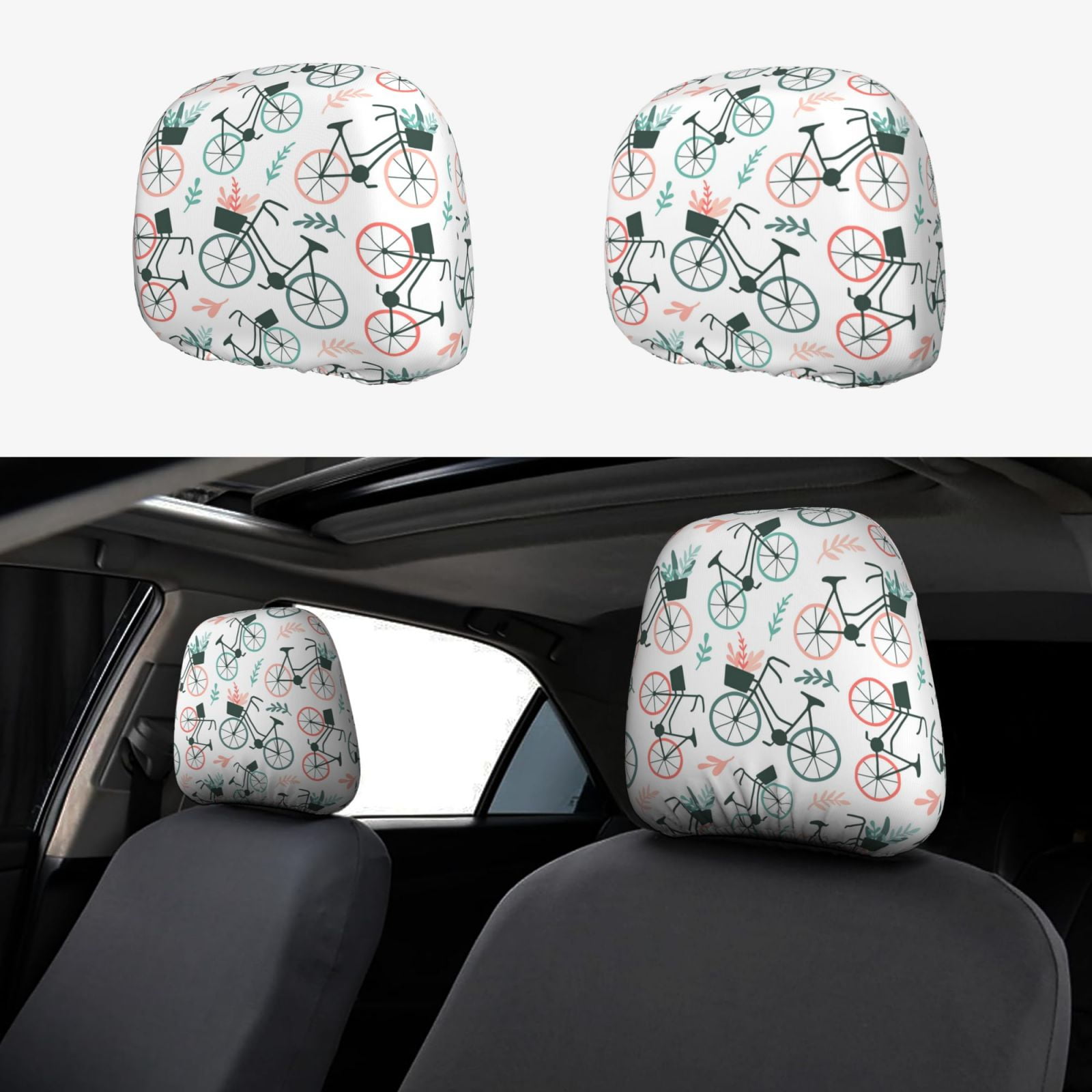 2 PCS Car Headrest Cover, Bike Pattern leaf Soft Car Seat Head Rest ...