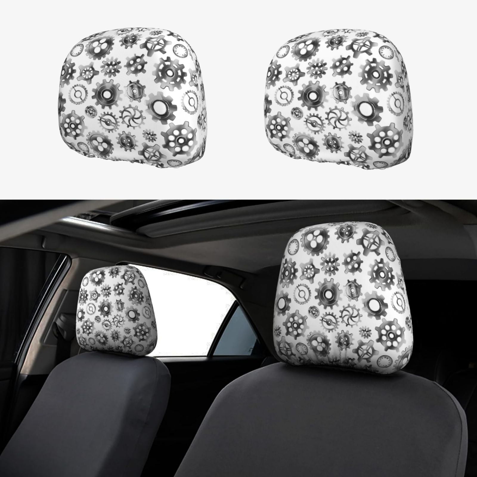 2 PCS Car Headrest Cover, Bike gear Pattern Sparkling Soft Car Seat ...