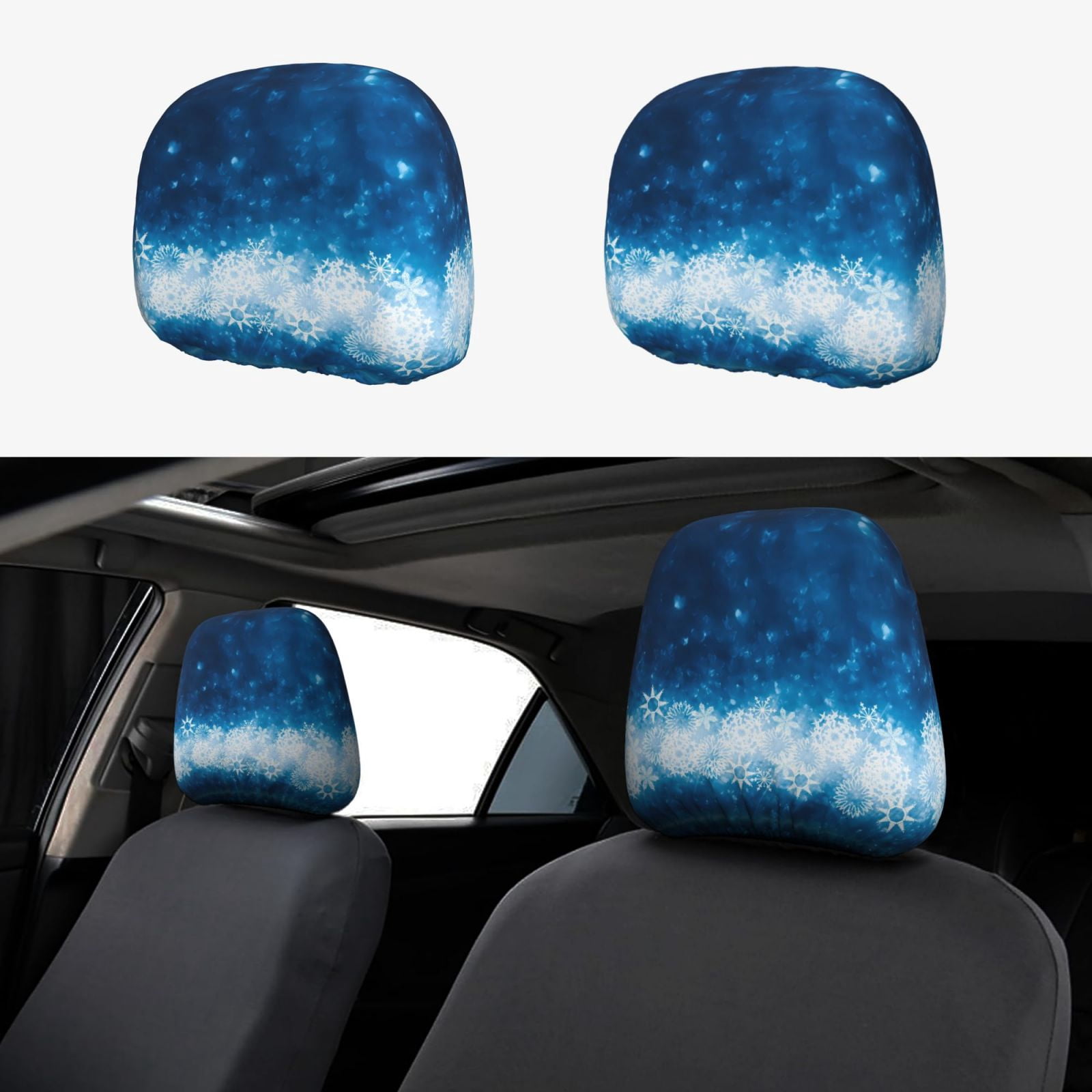 2 PCS Car Headrest Cover Blue Glitter Sparkles Breathable Flexible ...