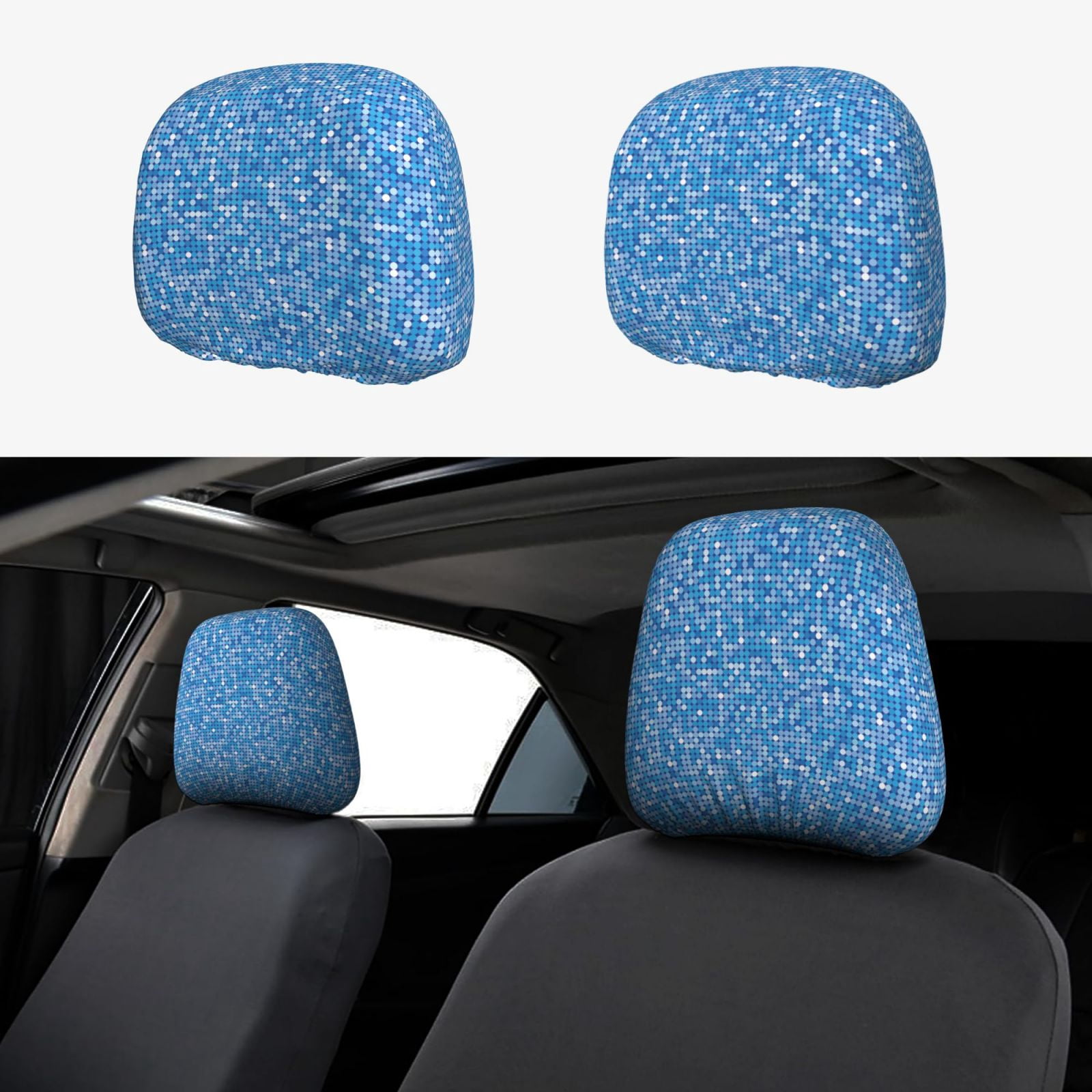 2 PCS Car Headrest Cover, Blue Glitter lightning C Soft Car Seat Head ...