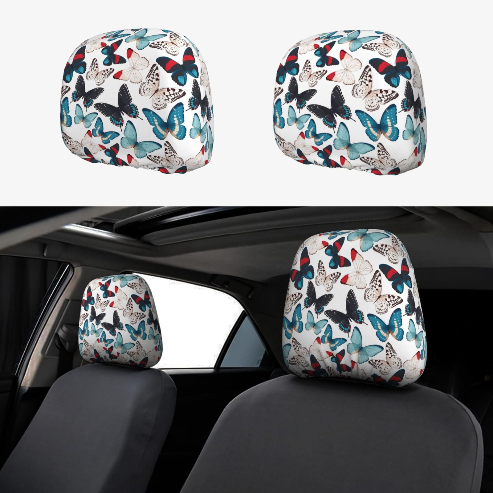 2 PCS Car Headrest Cover, Butterfly print B Soft Car Seat Head Rest ...
