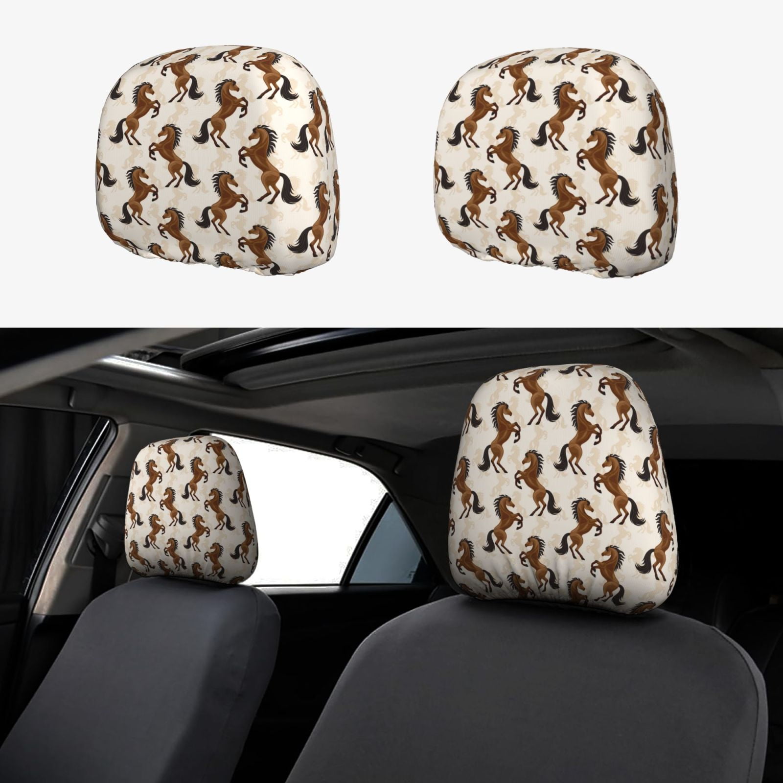 2 PCS Car Headrest Cover, Classic Standing Horse Soft Car Seat Head ...