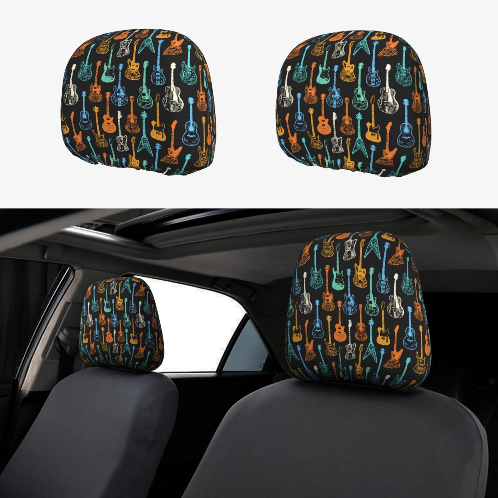 2 PCS Car Headrest Cover, Colorful Guitar Soft Car Seat Head Rest Cover ...