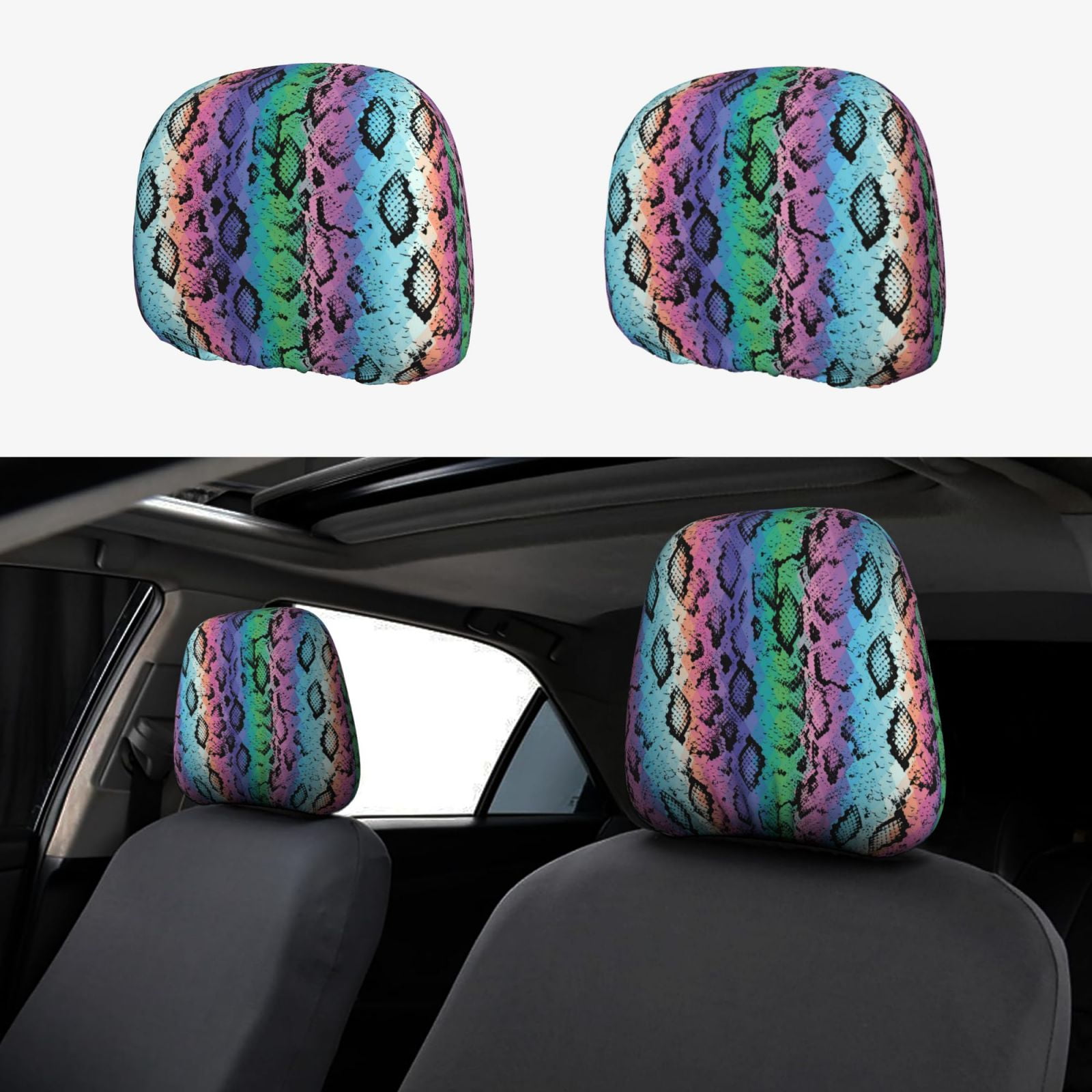 2 PCS Car Headrest Cover, Colorful leopard print A Soft Car Seat Head ...