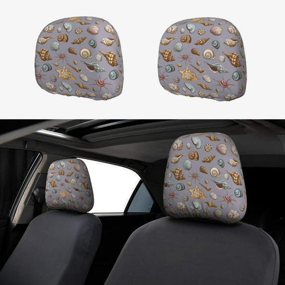 2 PCS Car Headrest Cover, Conch Shells Print No.9014 Soft Car Seat Head ...