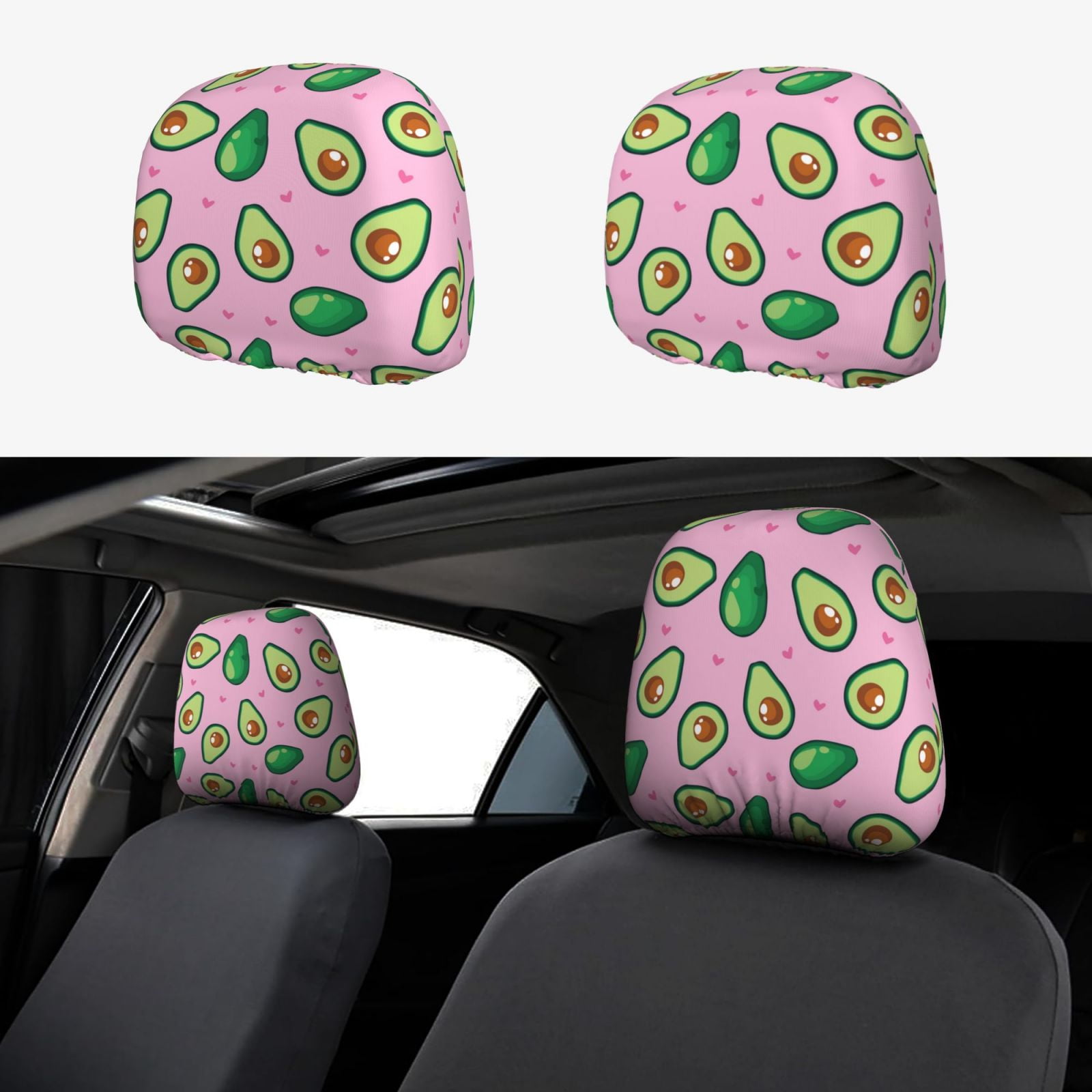 2 PCS Car Headrest Cover Cute Avocado Pink Love Breathable Flexible ...