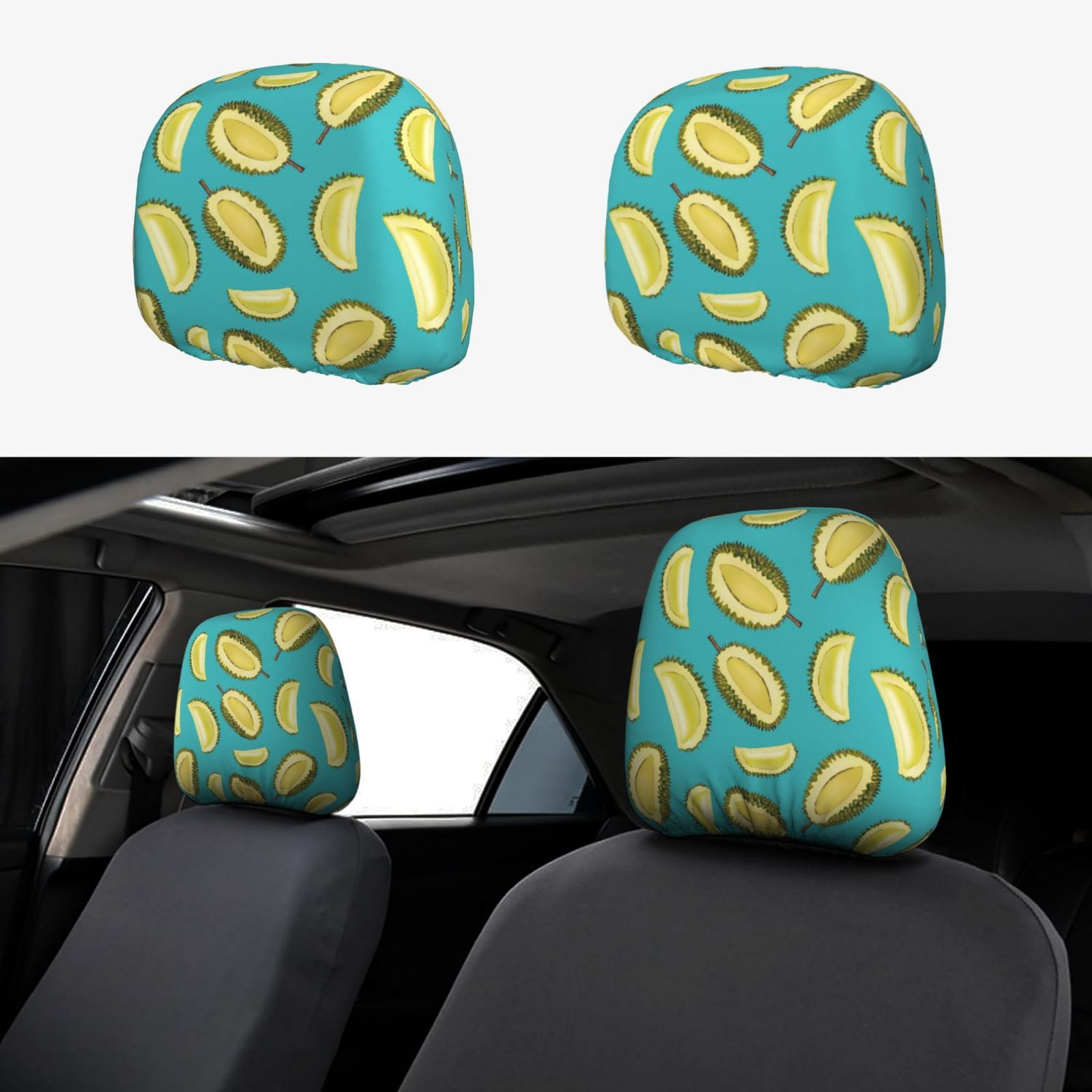 2 PCS Car Headrest Cover, Cute Durian Blue Soft Car Seat Head Rest ...