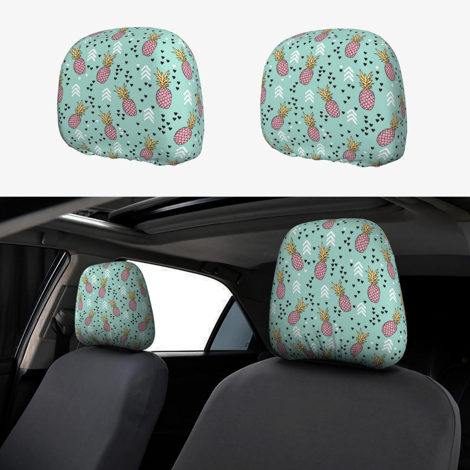 2 PCS Car Headrest Cover, Cute Purple Pineapple Love Soft Car Seat Head ...