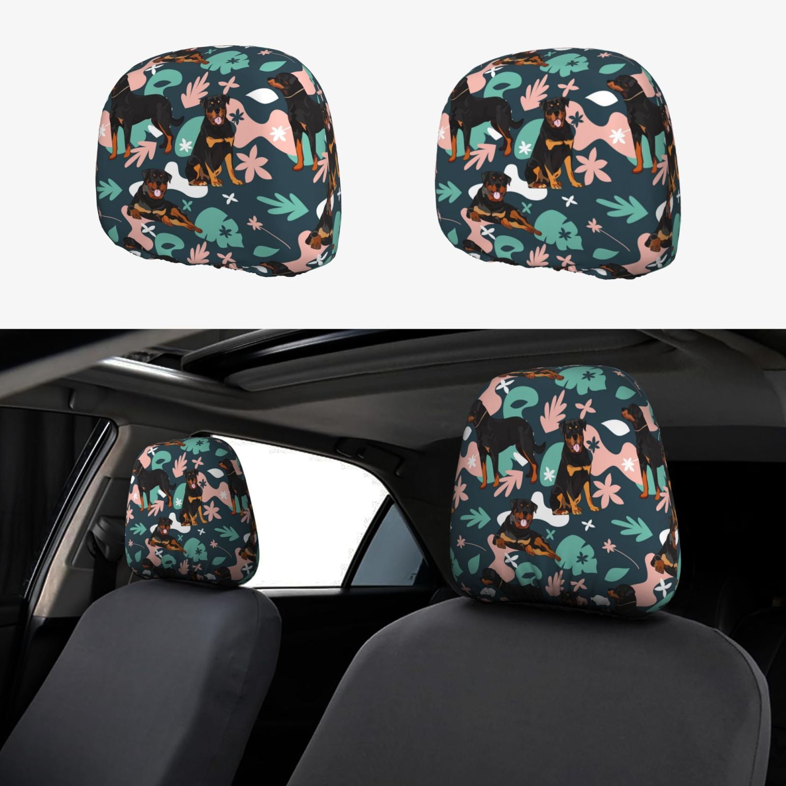 2 PCS Car Headrest Cover, Cute Rottweiler Soft Car Seat Head Rest Cover ...