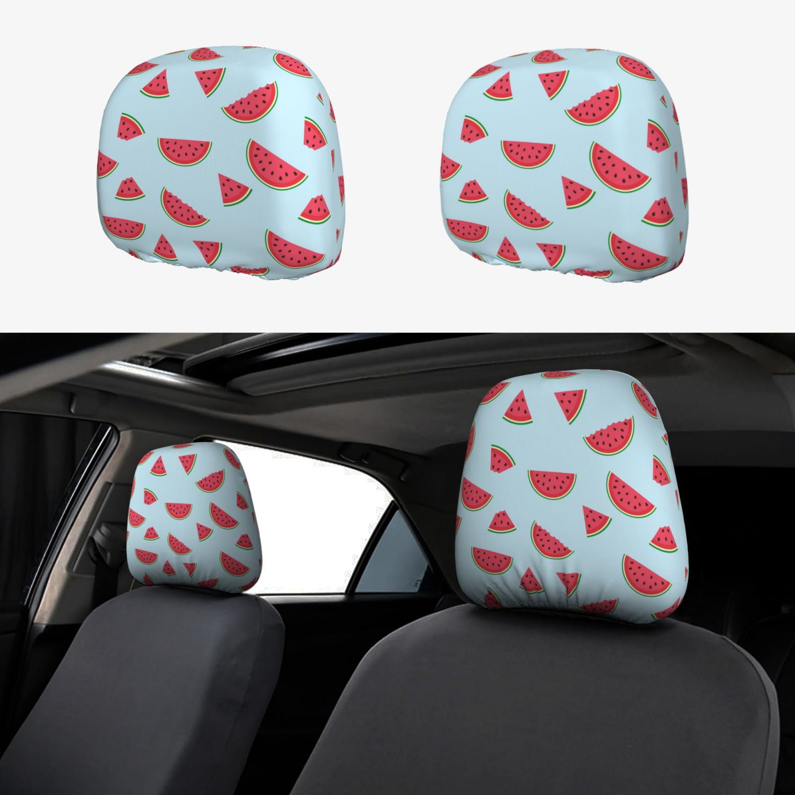 2 PCS Car Headrest Cover, Cute Watermelon Light Blue Soft Car Seat Head ...