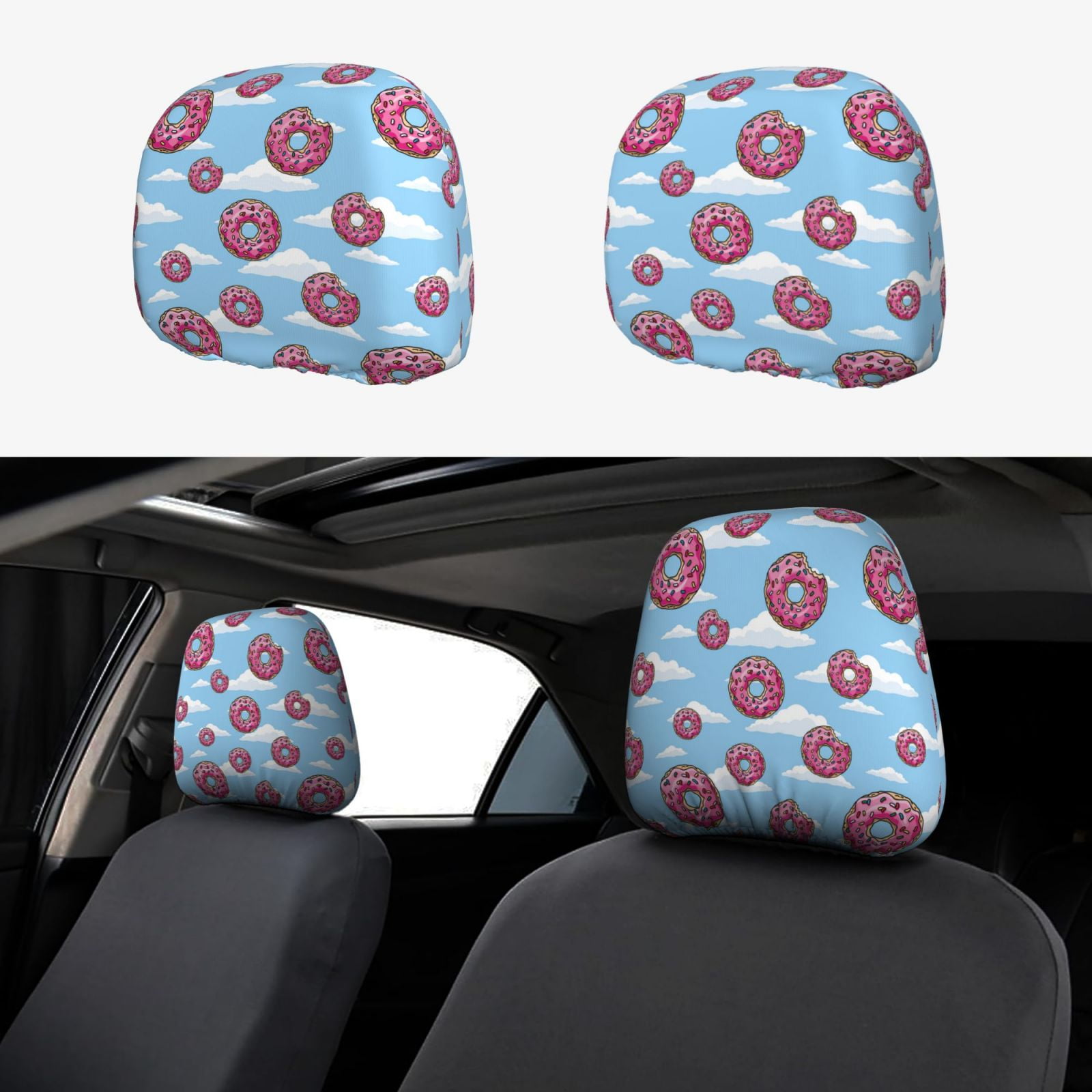 2 PCS Car Headrest Cover, Donut Clouds Print Soft Car Seat Head Rest ...